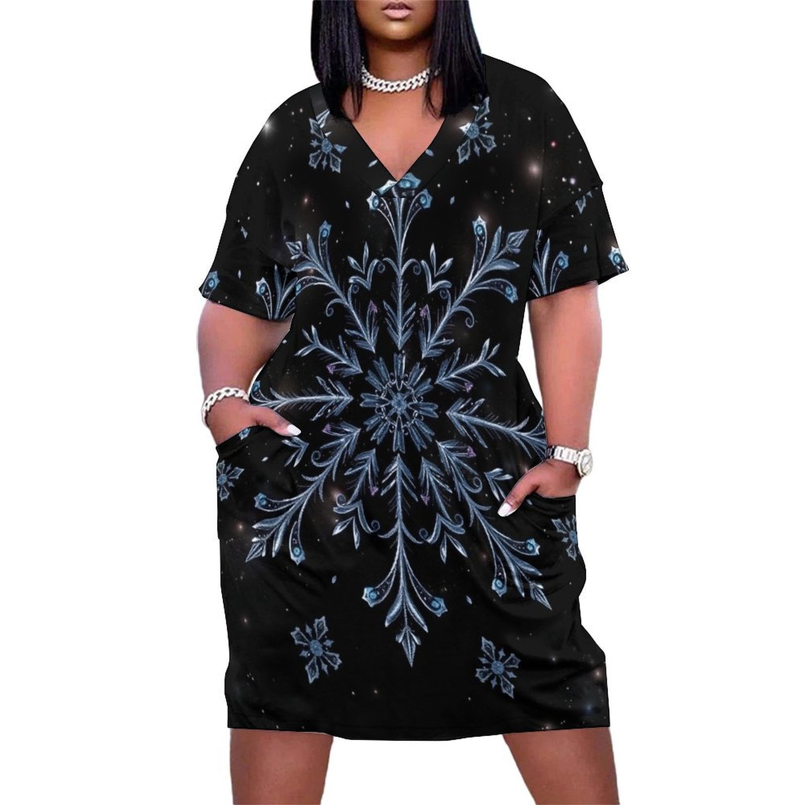 Cosmic Winter Snowflake Loose Pocket Dress Dress for Women Summer ...