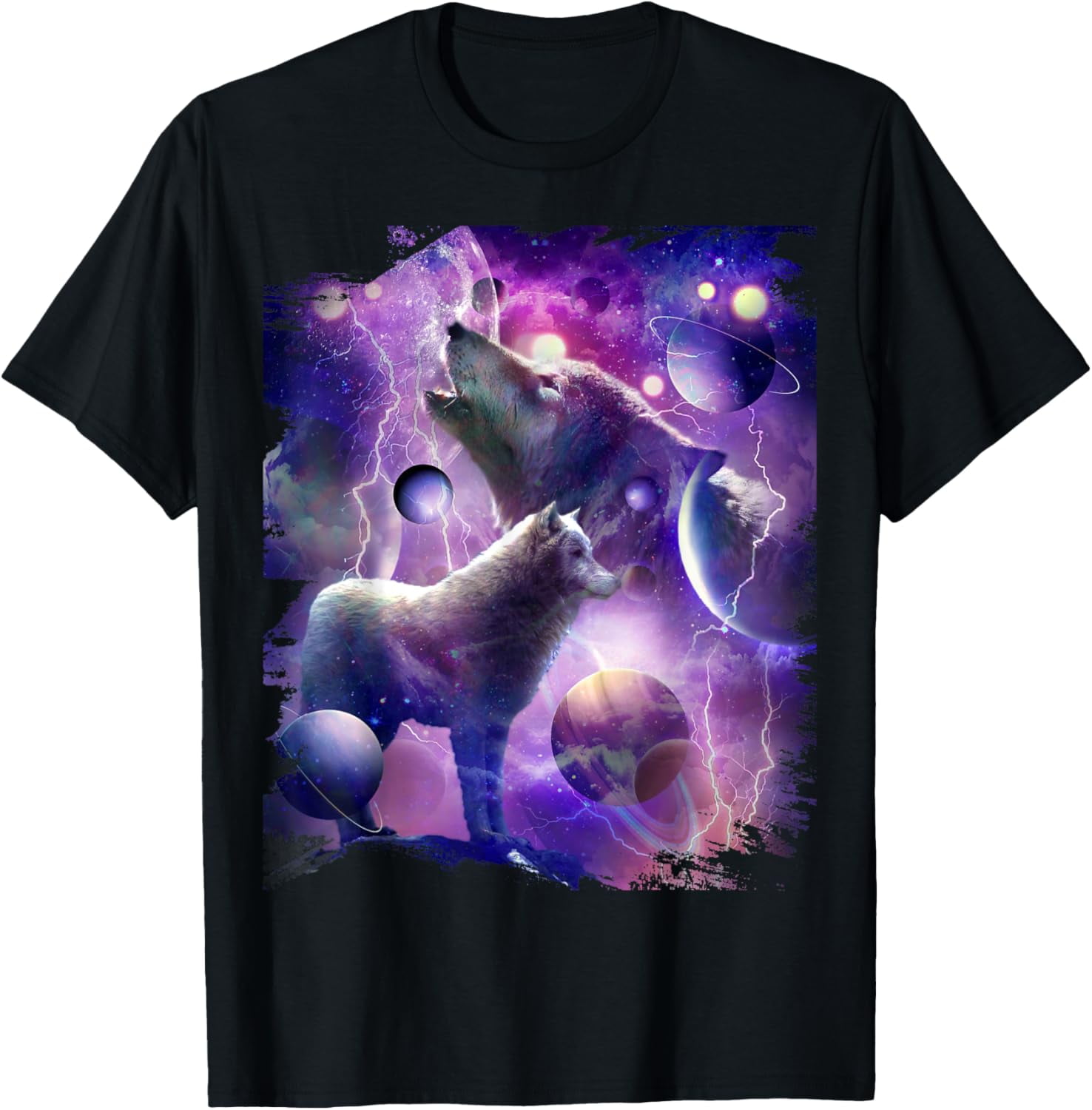Cosmic Wolf Howling At Moon In Space T-Shirt Tops Tee - Walmart.com