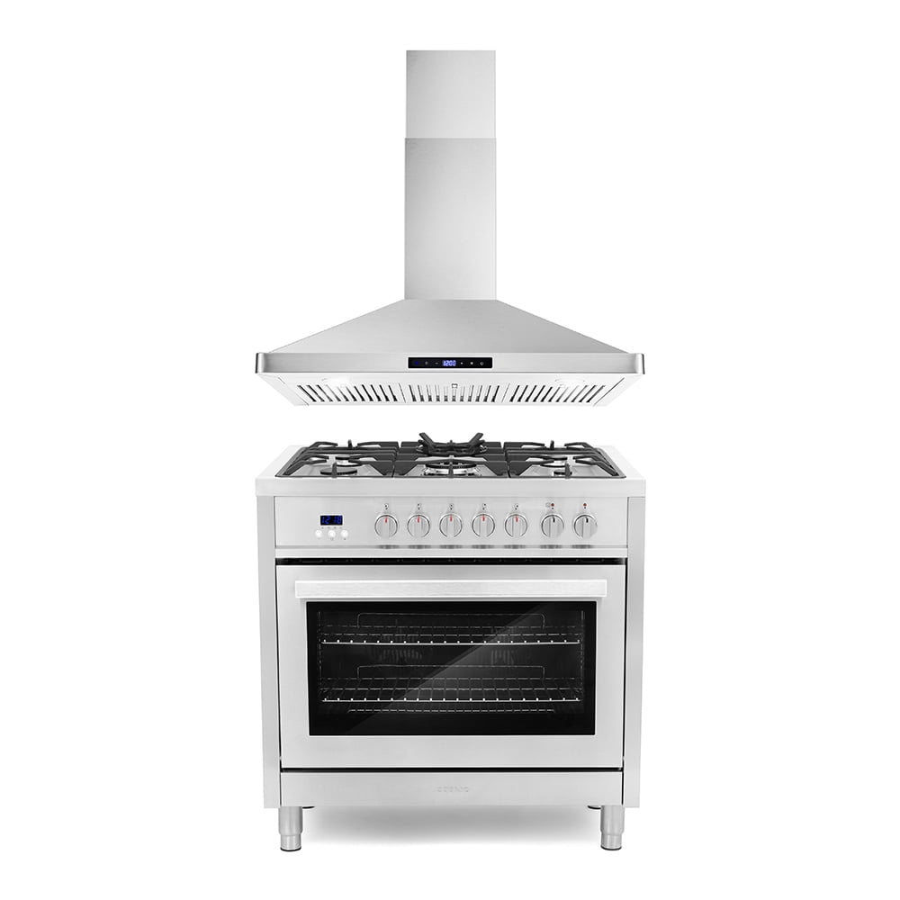 2-Piece Kitchen, 36" 240V Dual Fuel Range and 36" Wall Mount Range Hood ...