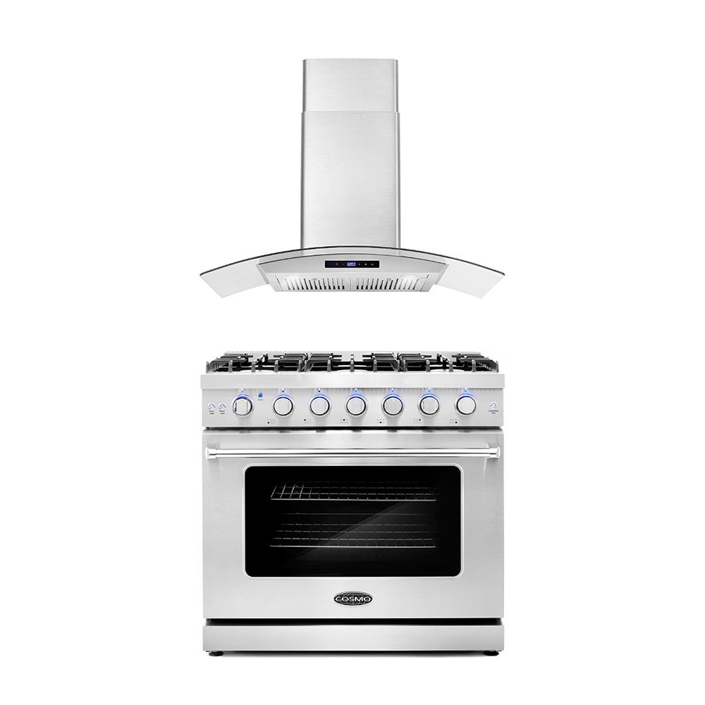 Cosmo 2 Piece Kitchen Appliance Package with 36" Freestanding Gas Range ...