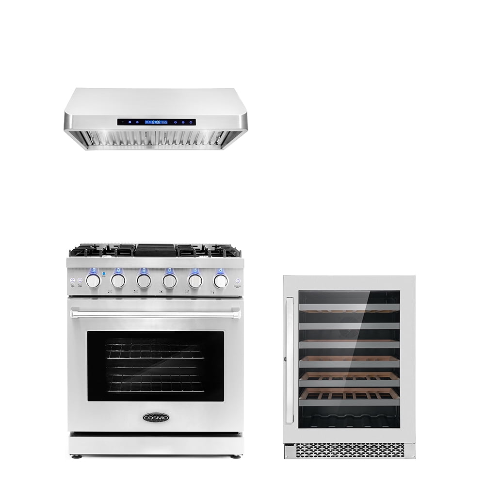 Cosmo 3 Piece Kitchen Appliance Package with 30" Freestanding Gas Range ...
