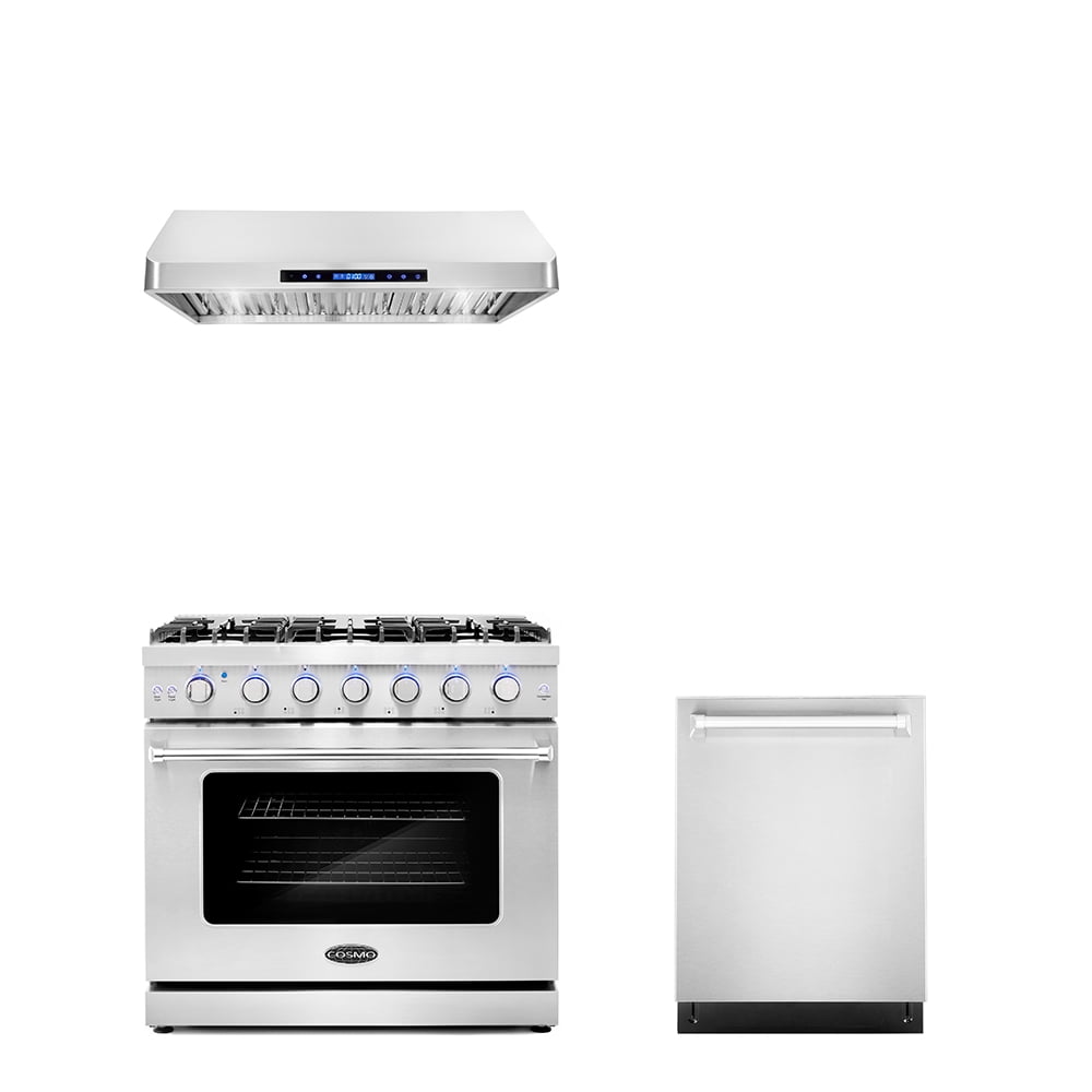 Cosmo 3 Piece Kitchen Appliance Packages with 36" Freestanding Gas ...