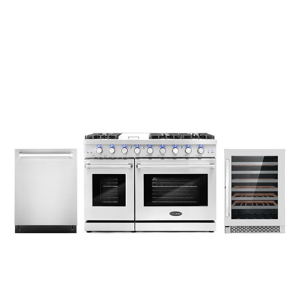 Cosmo 3 Piece Kitchen Appliance Packages with 48" Freestanding Dual ...