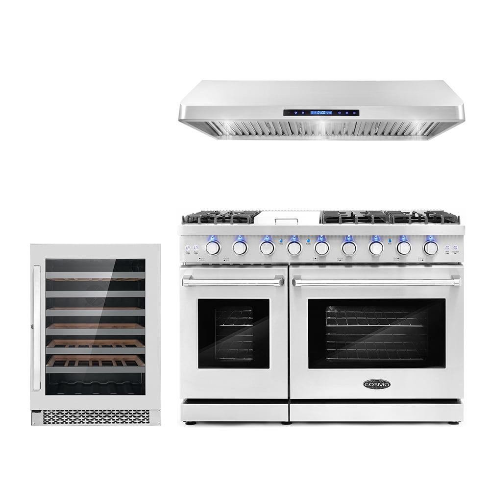 Cosmo 3 Piece Kitchen Appliance Packages with 48" Freestanding Gas ...