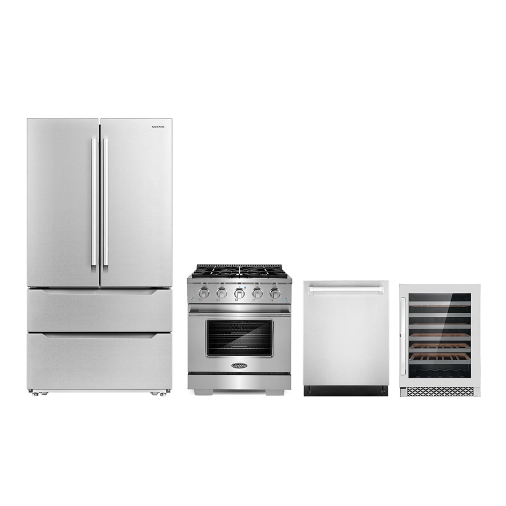 Cosmo 4 Piece Kitchen Appliance Package with 30" Freestanding Gas Range ...