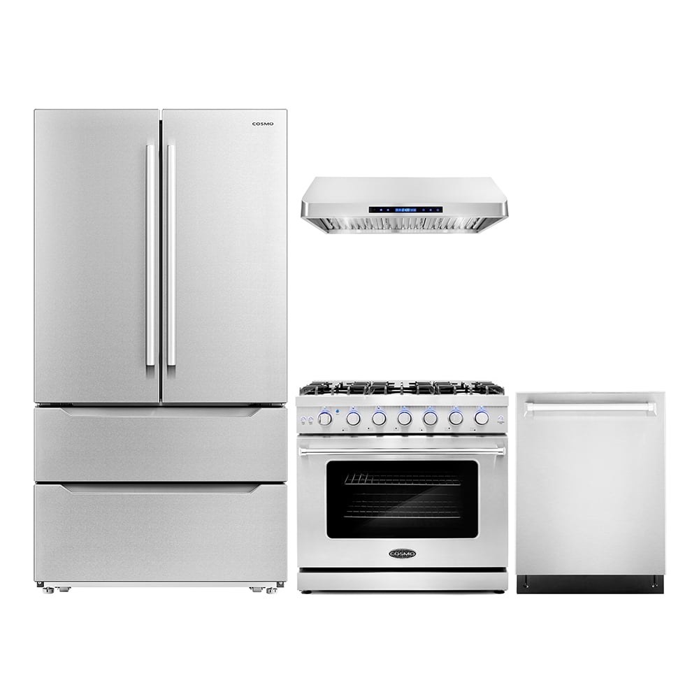 Cosmo 4 Piece Kitchen Appliance Package with 30" Freestanding Gas Range ...
