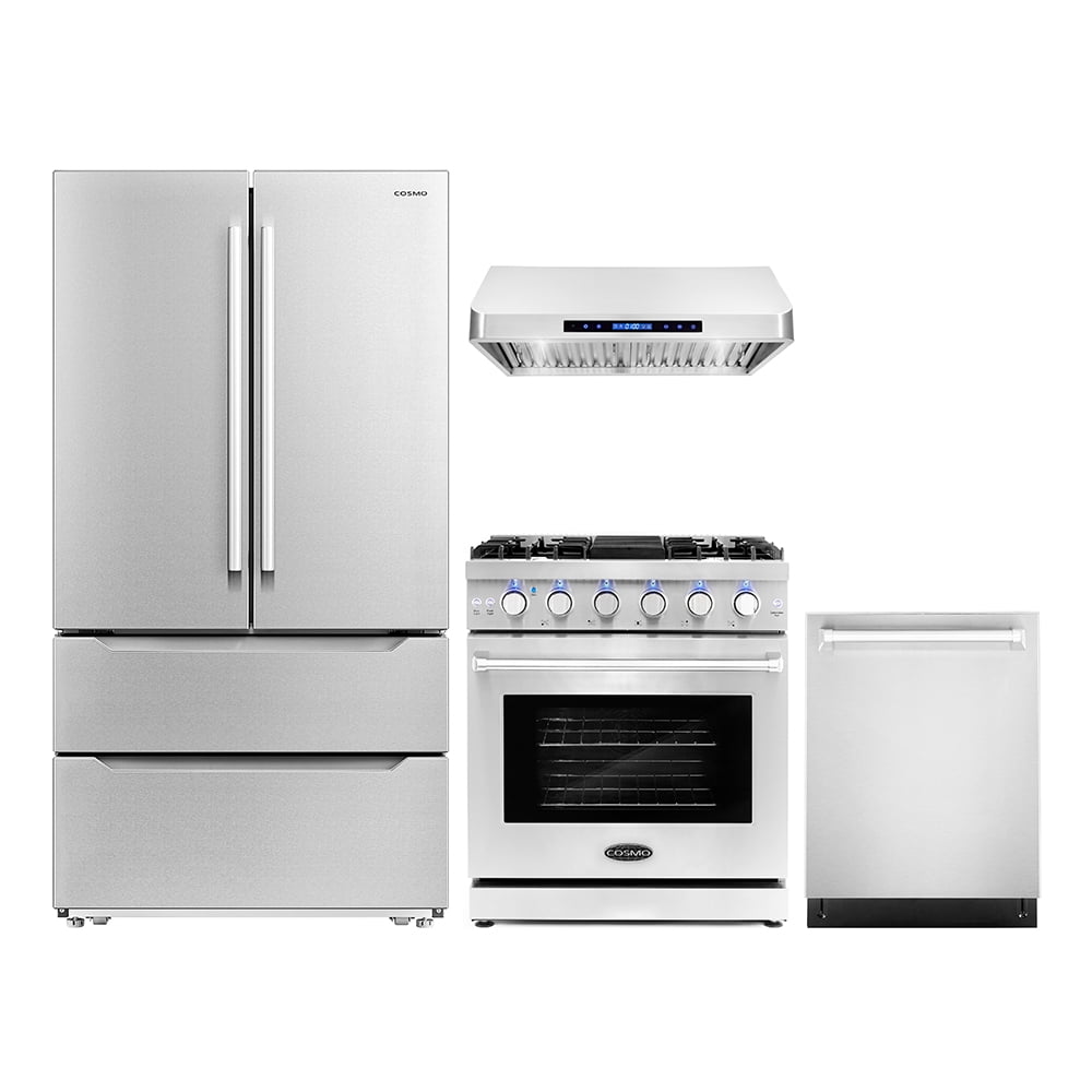 Cosmo 4 Piece Kitchen Appliance Package with 30" Freestanding Gas Range ...