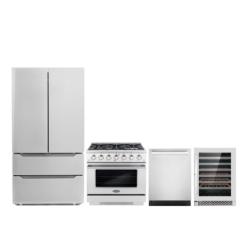 Cosmo 4 Piece Kitchen Appliance Packages with 36" Freestanding Gas ...