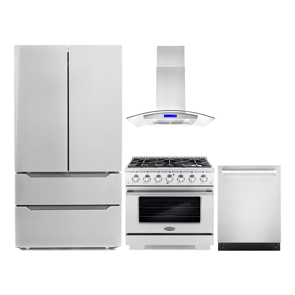 Cosmo 4 Piece Kitchen Appliance Packages with 36" Freestanding Gas ...