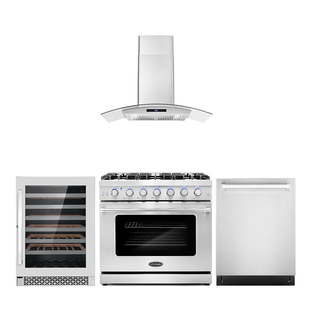 Cosmo 4 Piece Kitchen Appliance Packages with 36" Freestanding Gas ...
