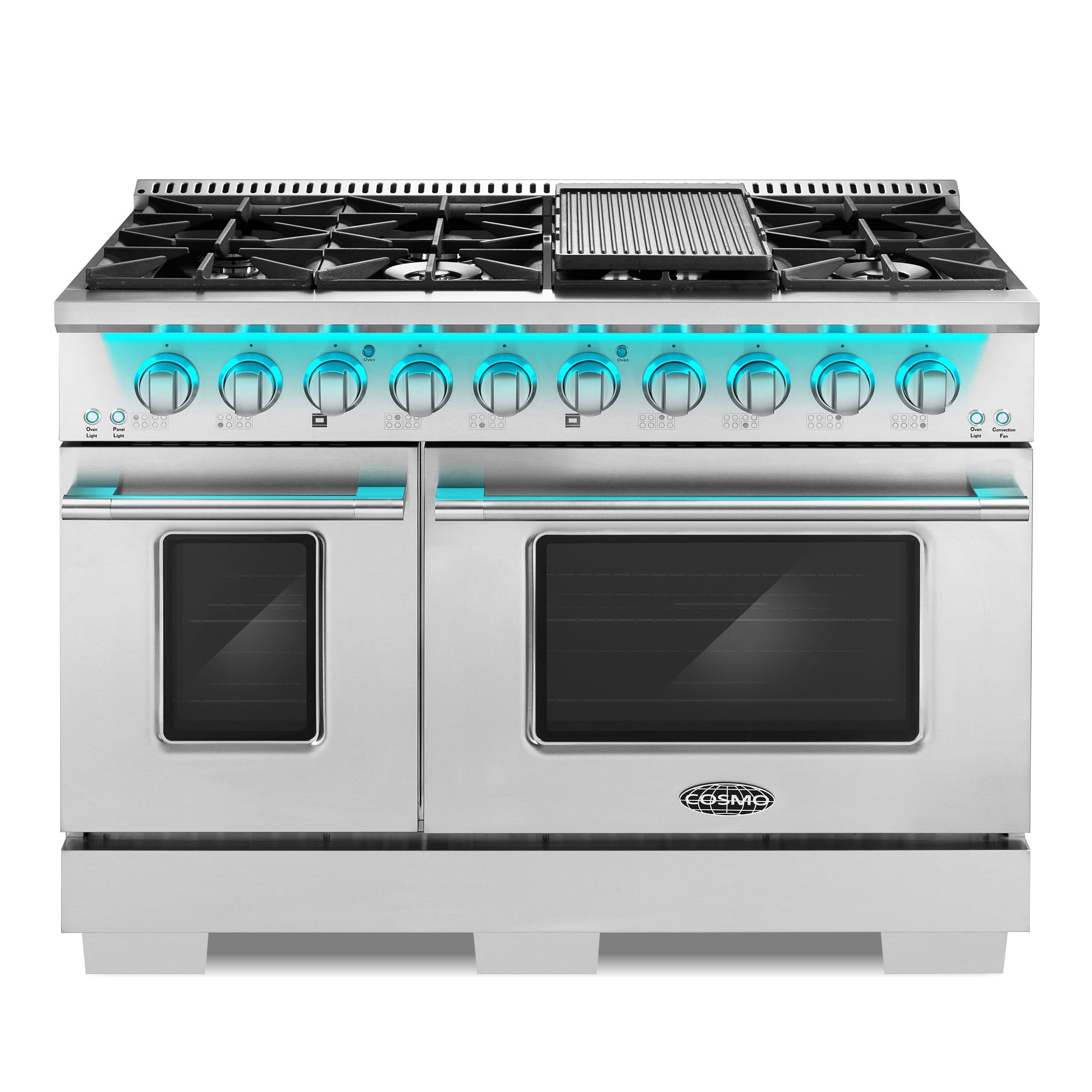 Cosmo 48 in. Lumin Collection 5.5 cu. ft. Double Oven Dual Fuel Range ...