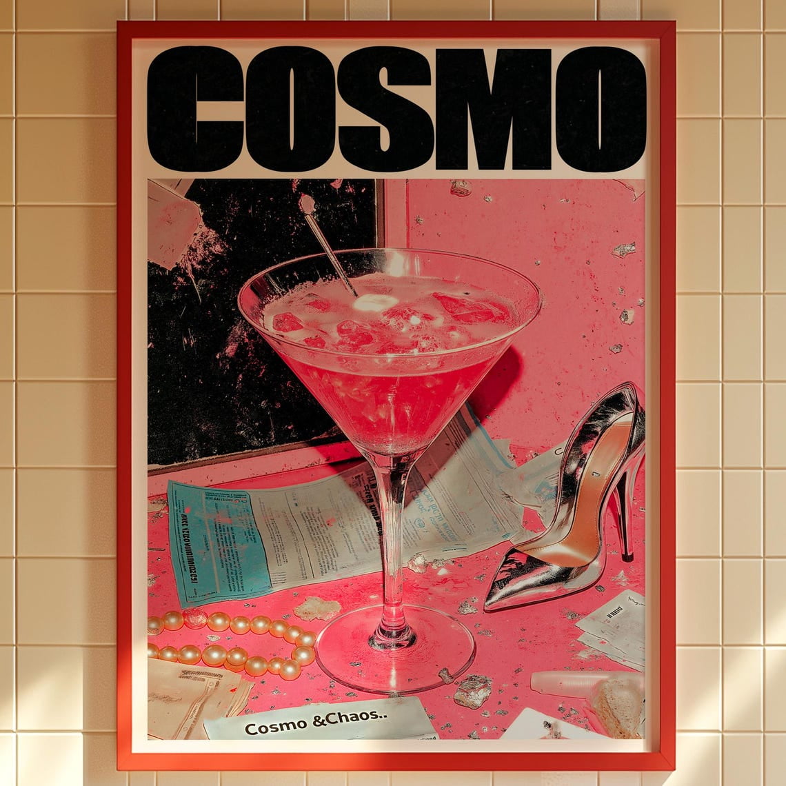 Cosmo Cocktail Poster, Party Poster, Bold Pink Wall Decor, Trendy Art ...