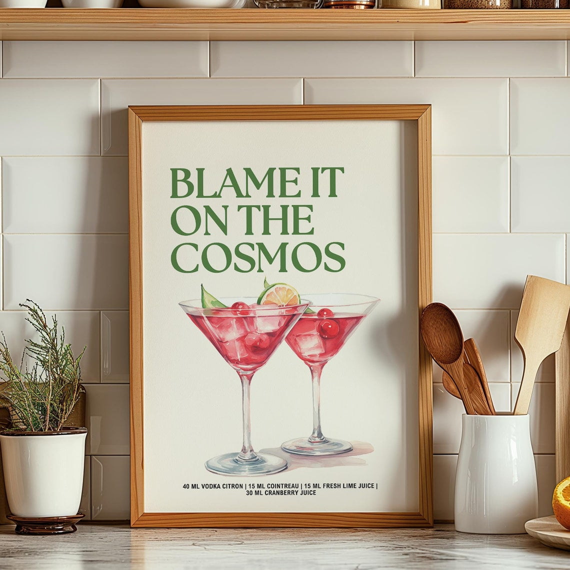 Cosmo Drink Print, Cocktail Wall Decor, Bartender, Vodka Poster, Lime ...