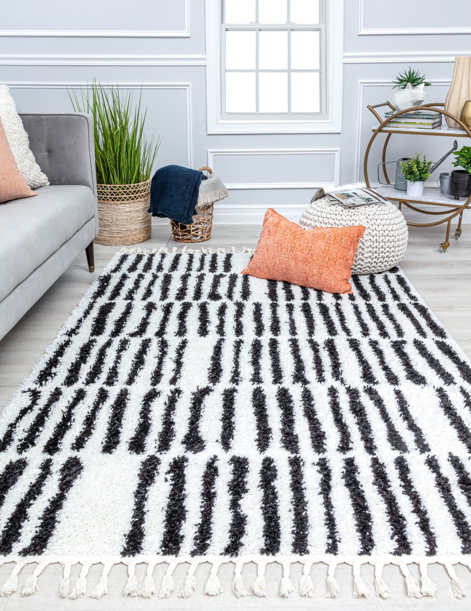 Free Shipping! CosmoLiving by Cosmopolitan White Geometric Stripe ...