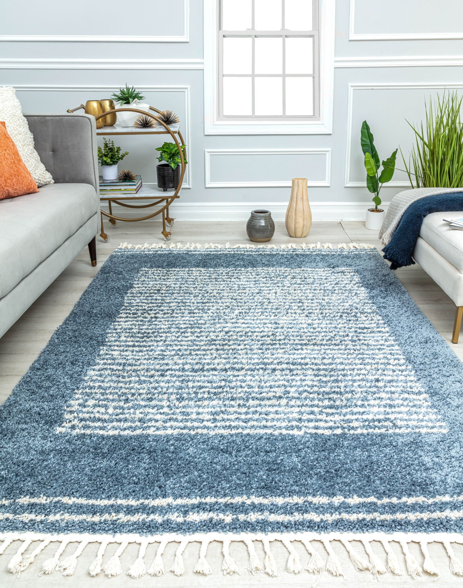 Rugs America BT35C Hidden Oasis Stripe Shag Blue Area Rug, 2'6" x 4 ...