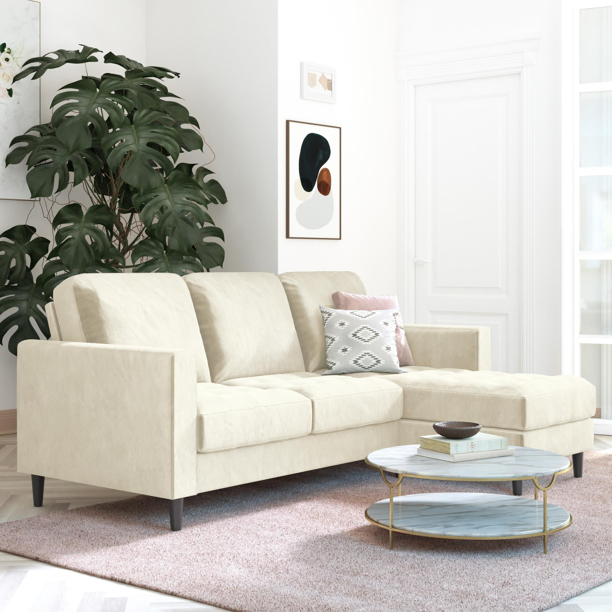 CosmoLiving Strummer Reversible Sectional Sofa Couch, Ivory Velvet ...