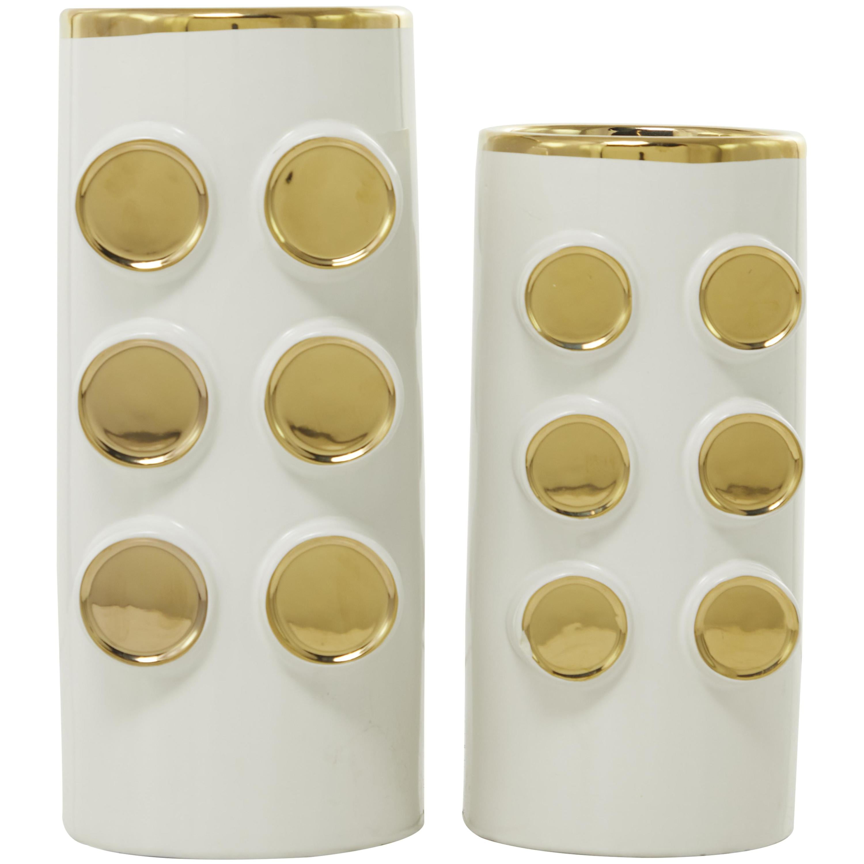CosmoLiving by Cosmopolitan 13"W, 11"H White Ceramic Vase with Gold ...