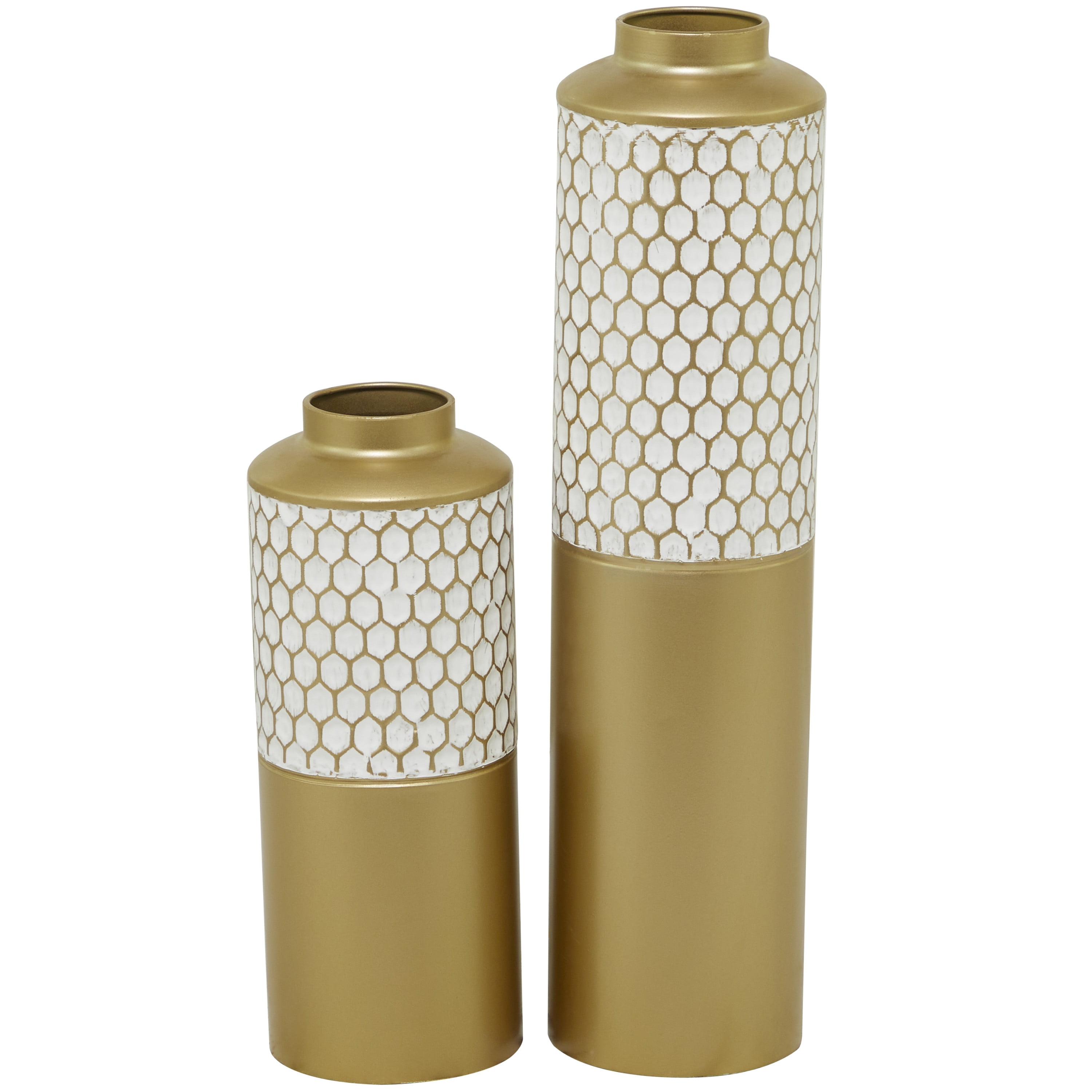 CosmoLiving by Cosmopolitan 22", 14"H Honeycomb Gold Metal Vase, Set of ...