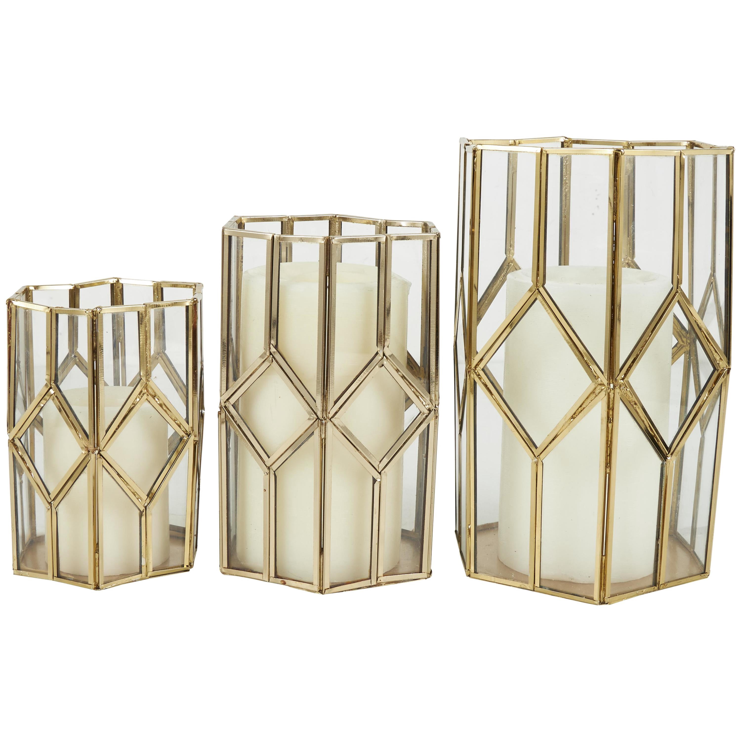 CosmoLiving by Cosmopolitan 3 Holder Gold Metal Geometric Diamond ...