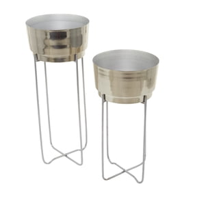 DecMode 16", 13"H Indoor Outdoor Silver Metal Planter with Removable ...