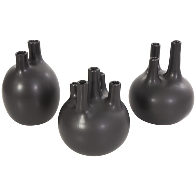 CosmoLiving by Cosmopolitan 6"W, 7"H Round Bud Black Ceramic Vase with ...