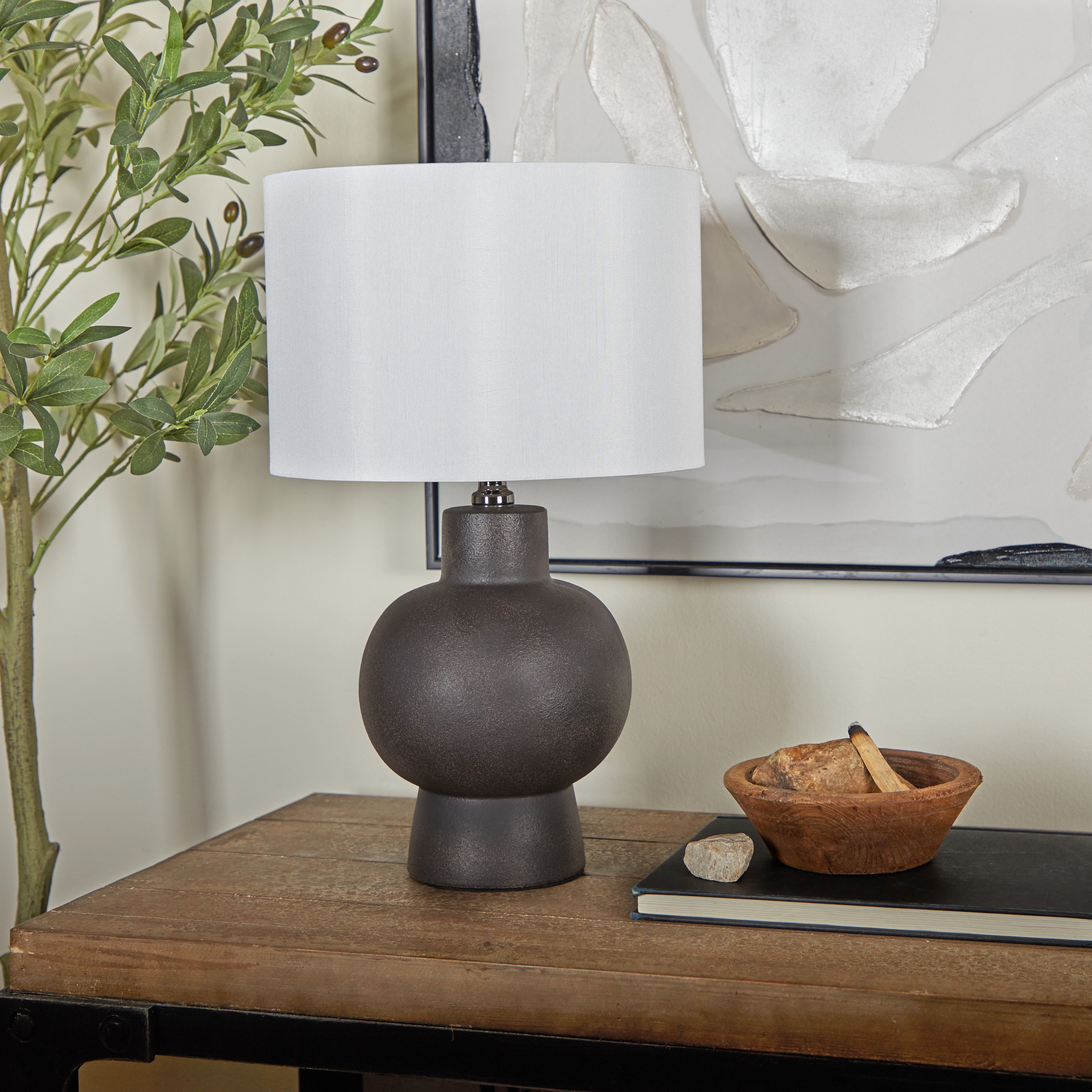 CosmoLiving by Cosmopolitan Black Ceramic Gourd Style Base Table Lamp ...