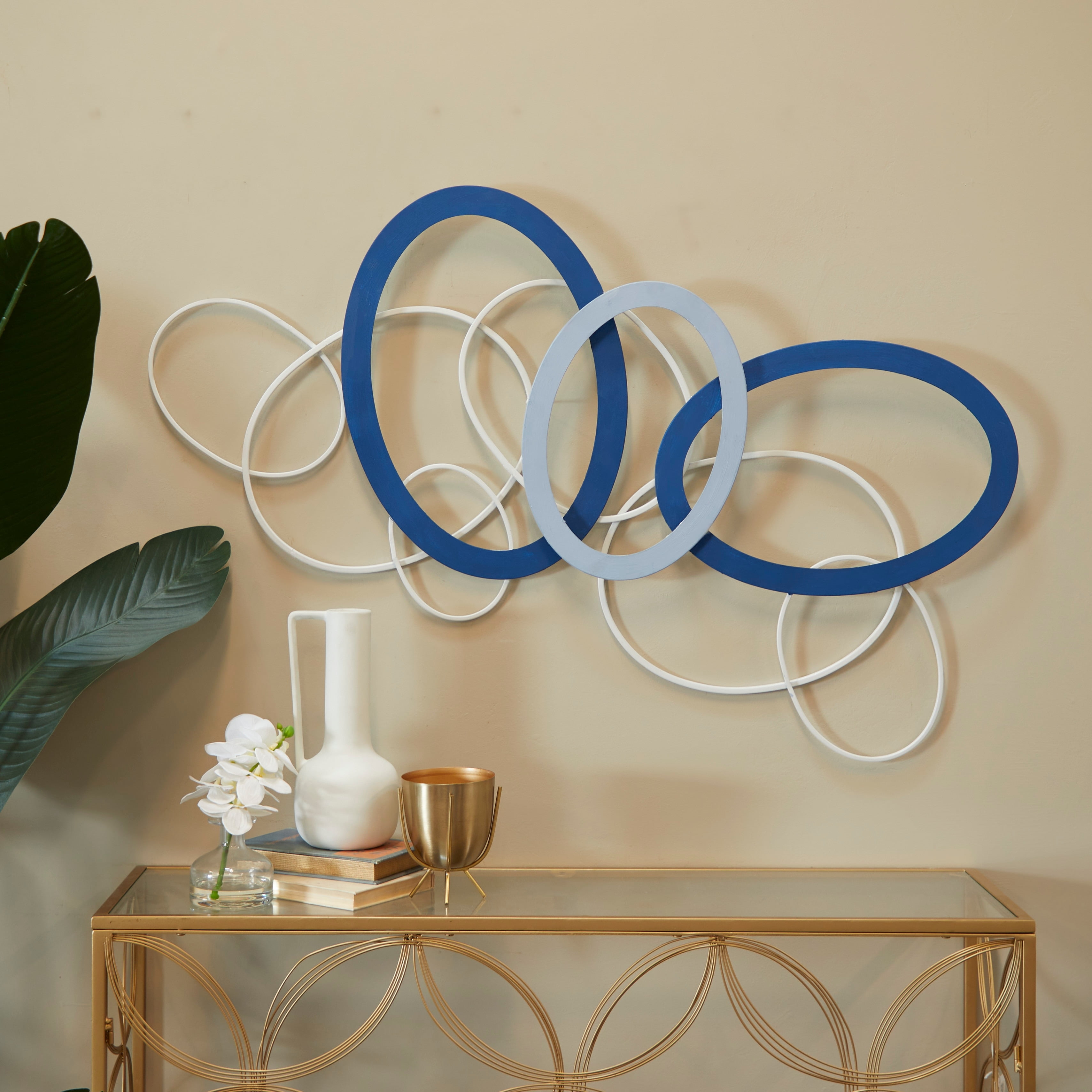 CosmoLiving by Cosmopolitan Blue Metal Overlapping Geometric Wall Decor ...