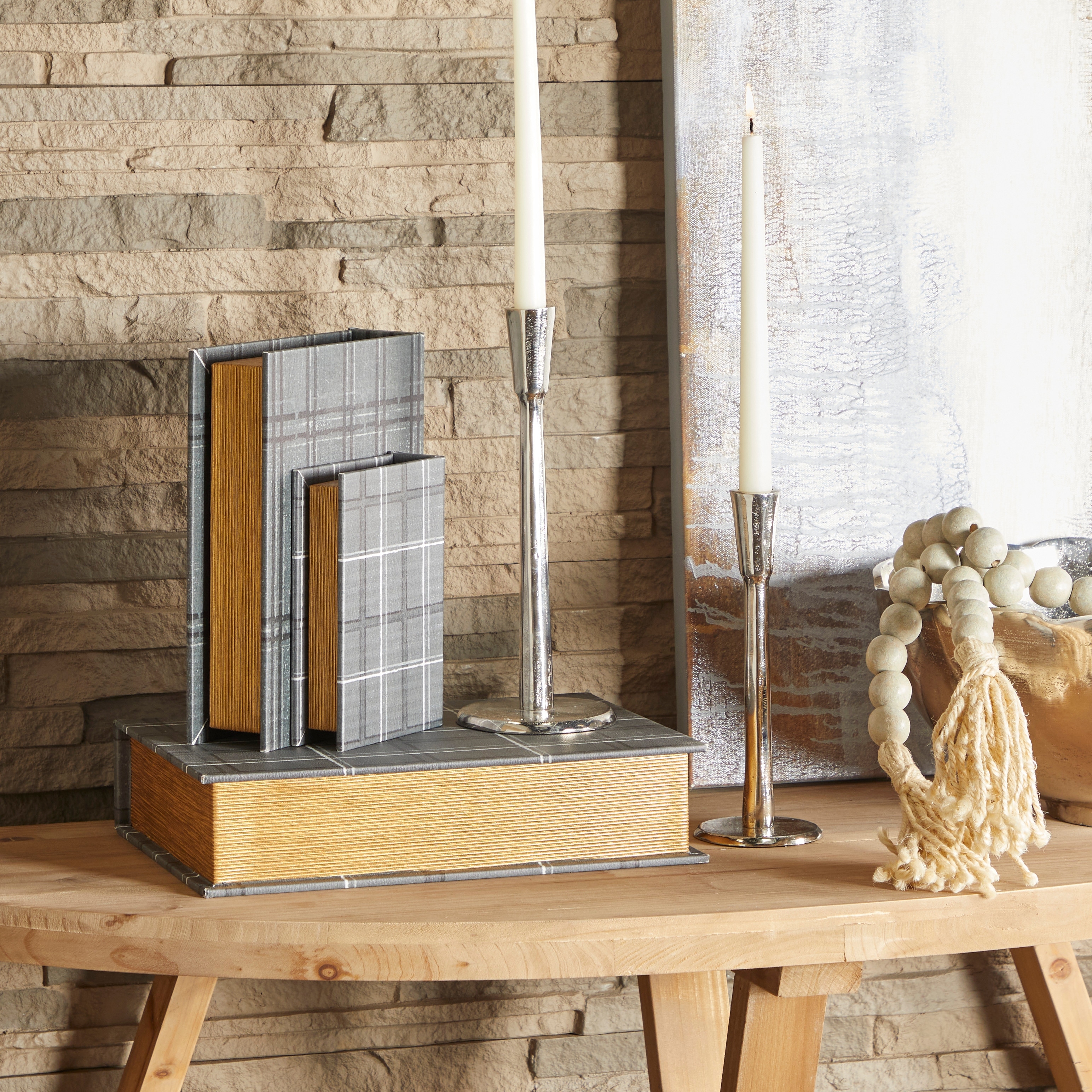 CosmoLiving by Cosmopolitan Burlap Leather Canvas Book Box Various ...