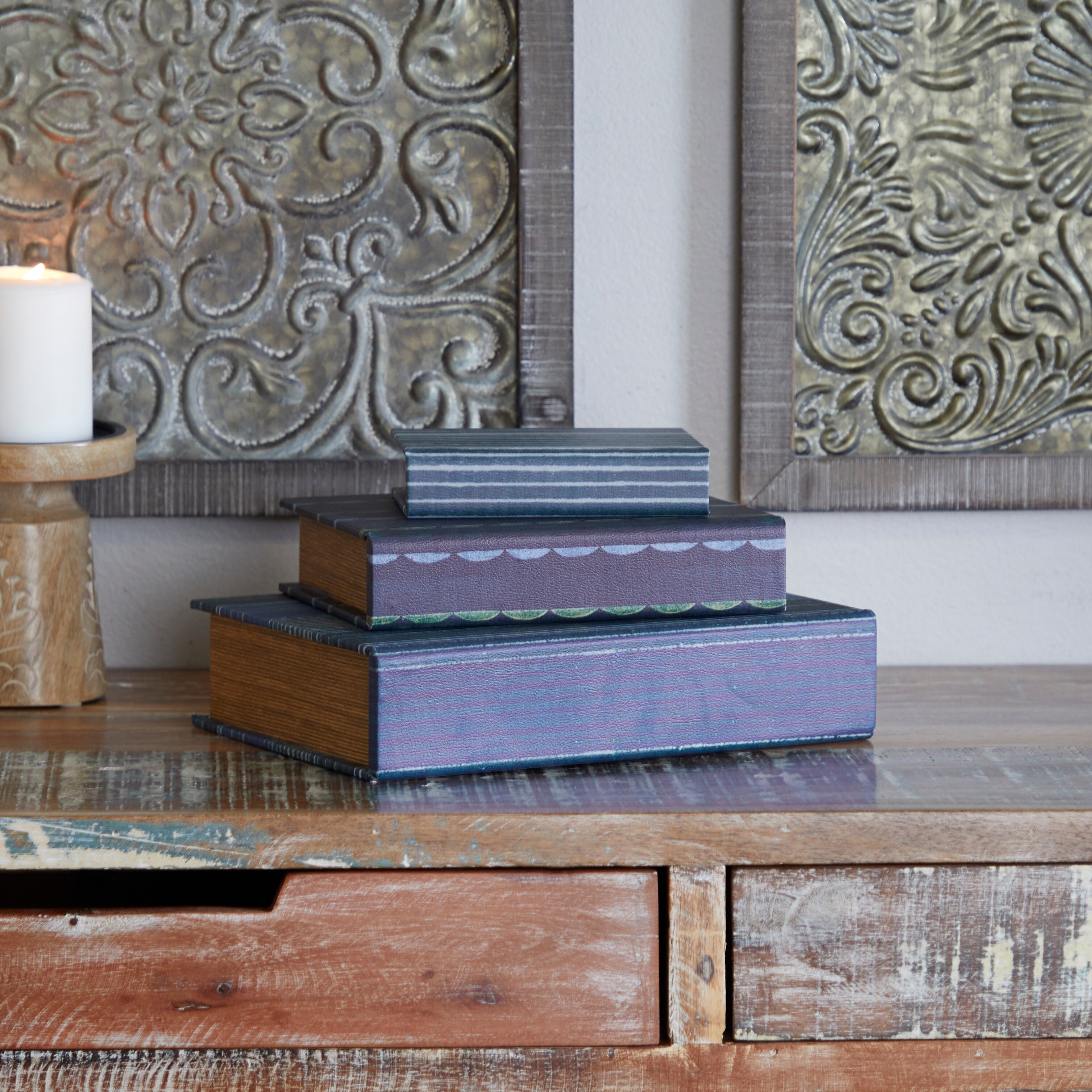 CosmoLiving by Cosmopolitan Burlap Leather Canvas Book Box Various ...