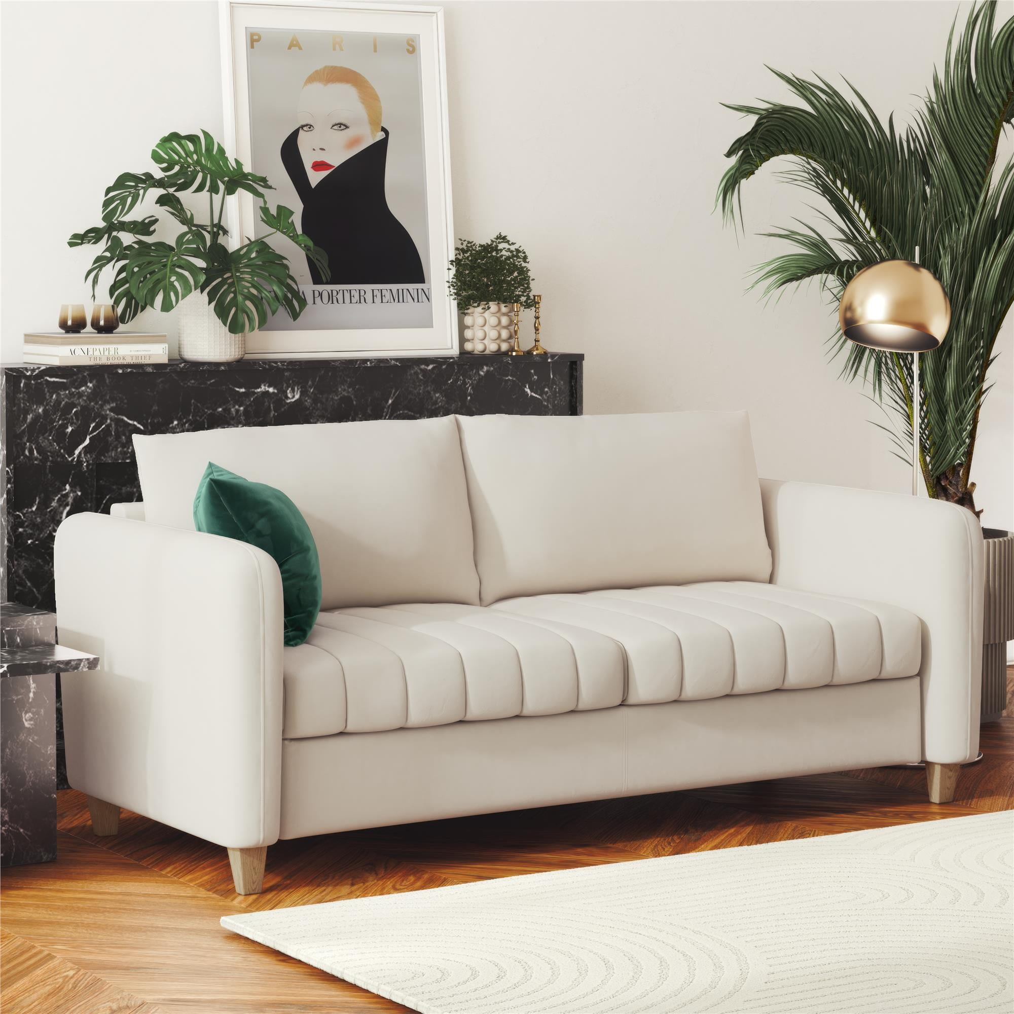 CosmoLiving by Cosmopolitan Coco Channel Tufted Sofa, Ivory Velvet ...