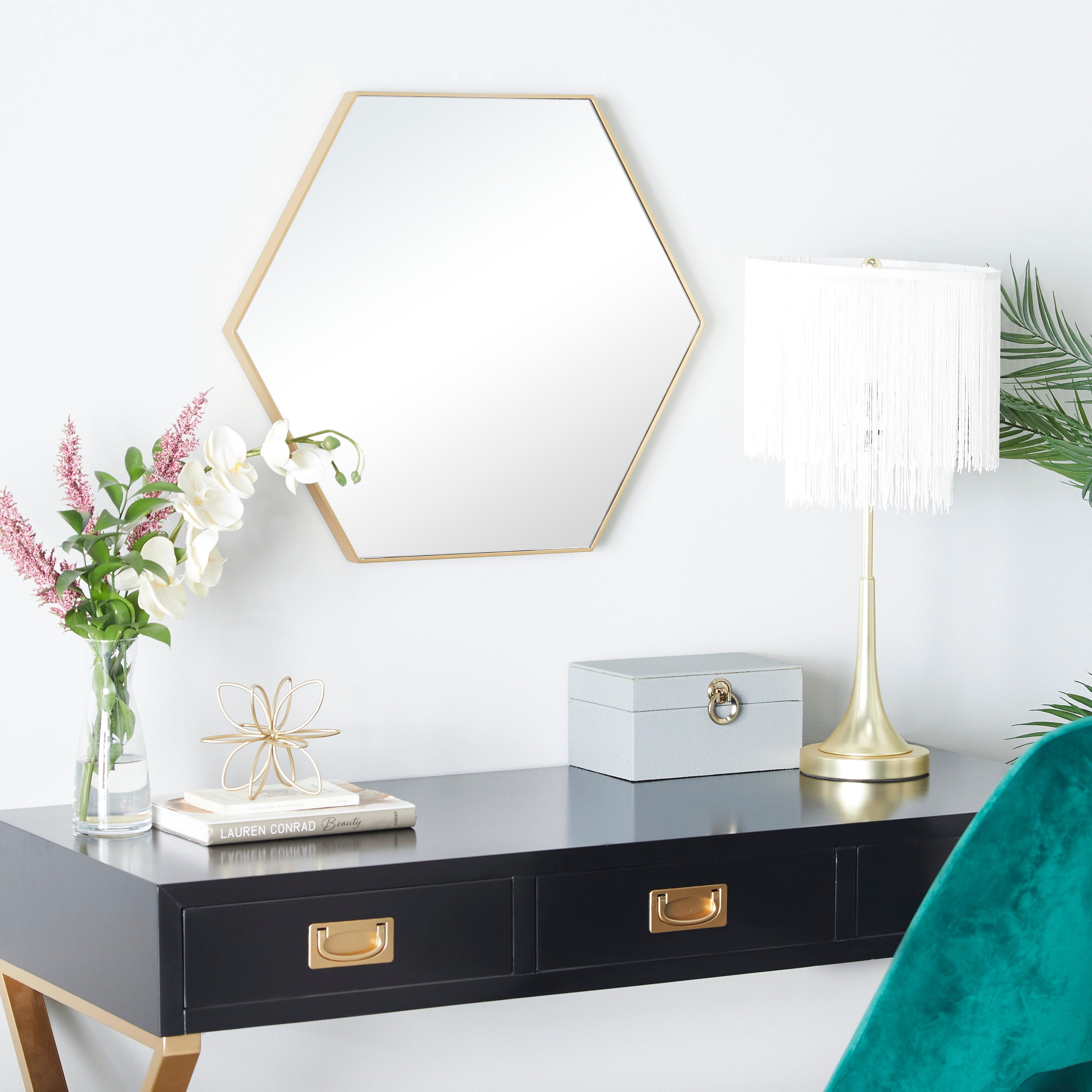 CosmoLiving by Cosmopolitan Contemporary Hexagon Wood Wall Mirror ...