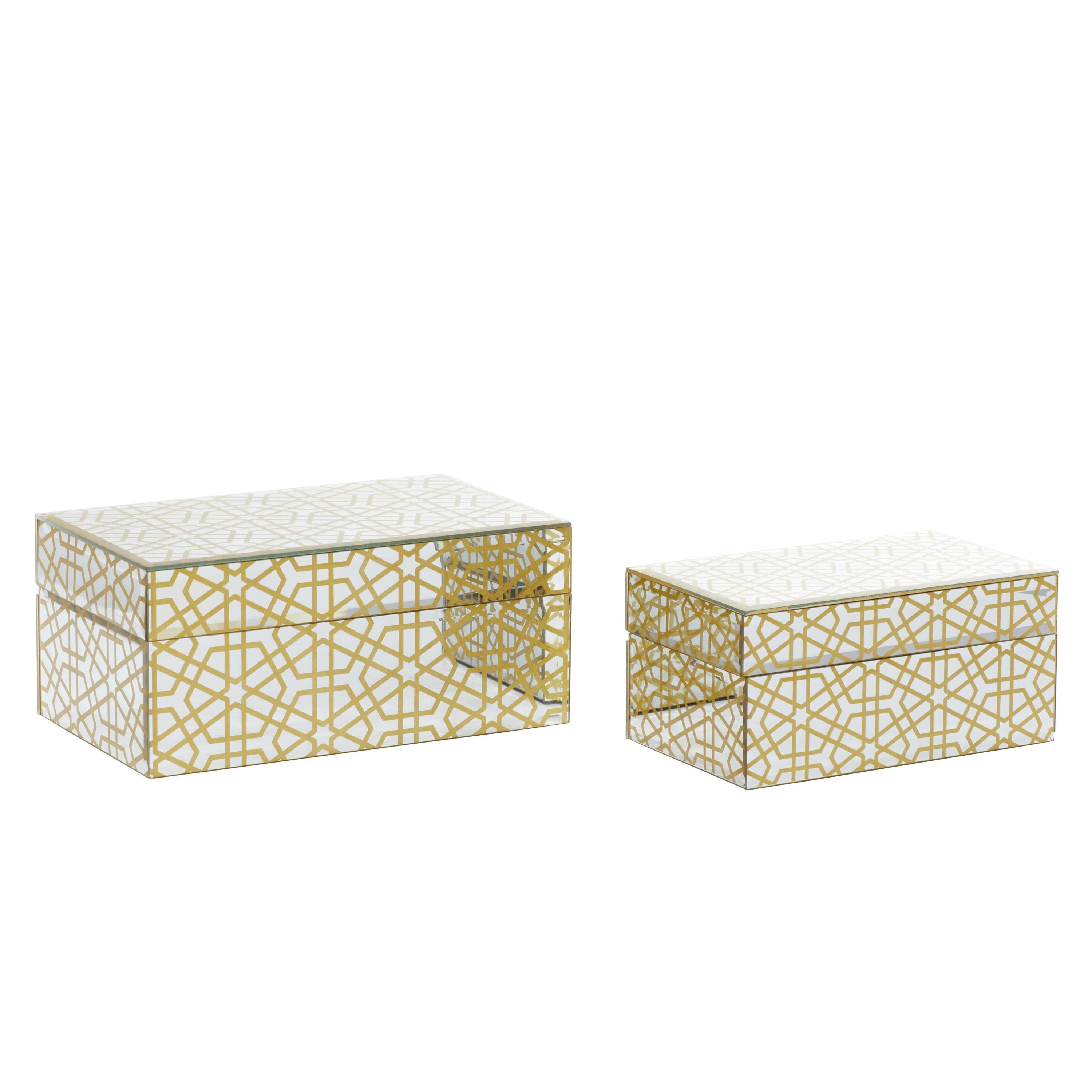 CosmoLiving Geometric Gold Wooden Decorative Box Set - 2 - Walmart.com