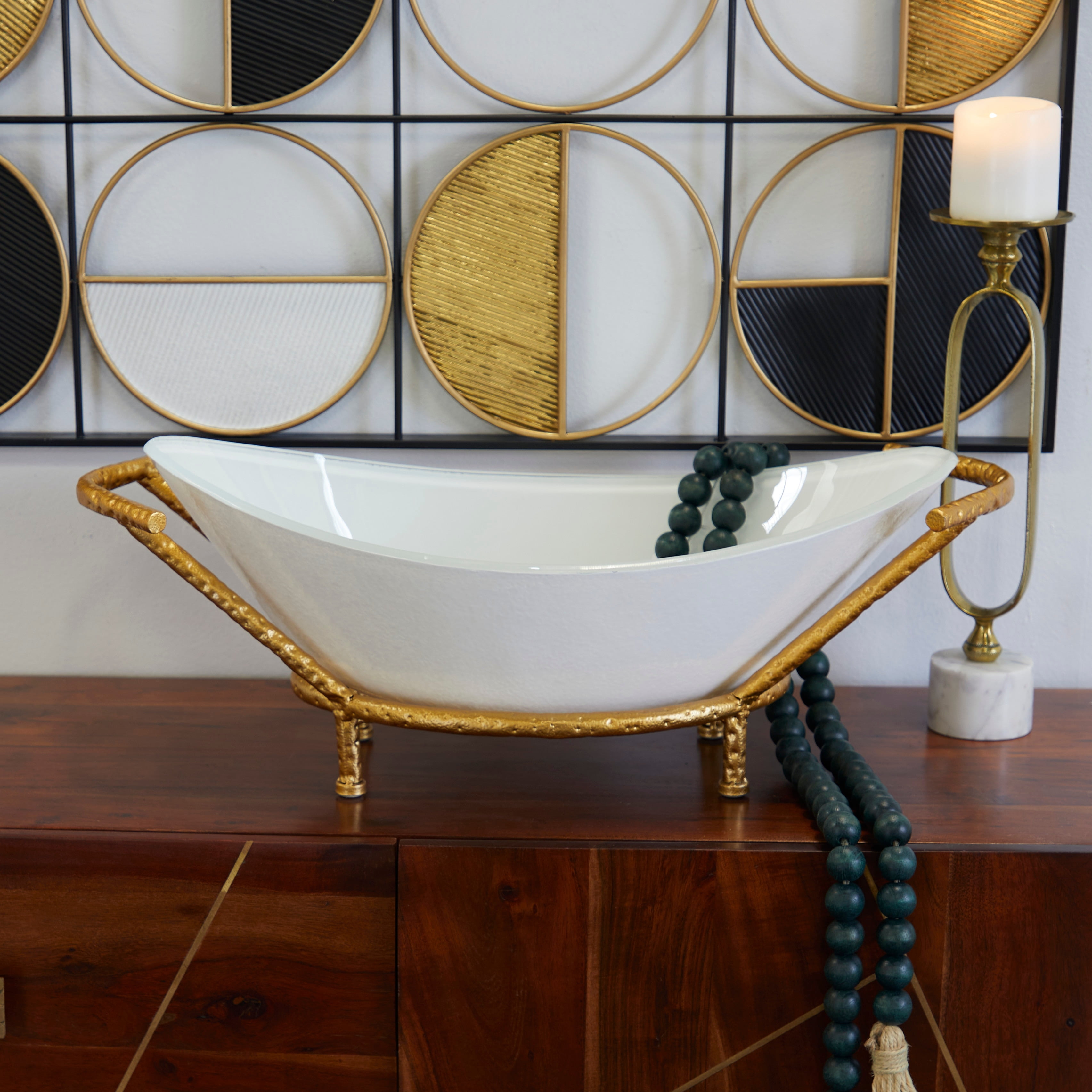 CosmoLiving by Cosmopolitan Glass Kitchen Serving Bowl with Gold or ...