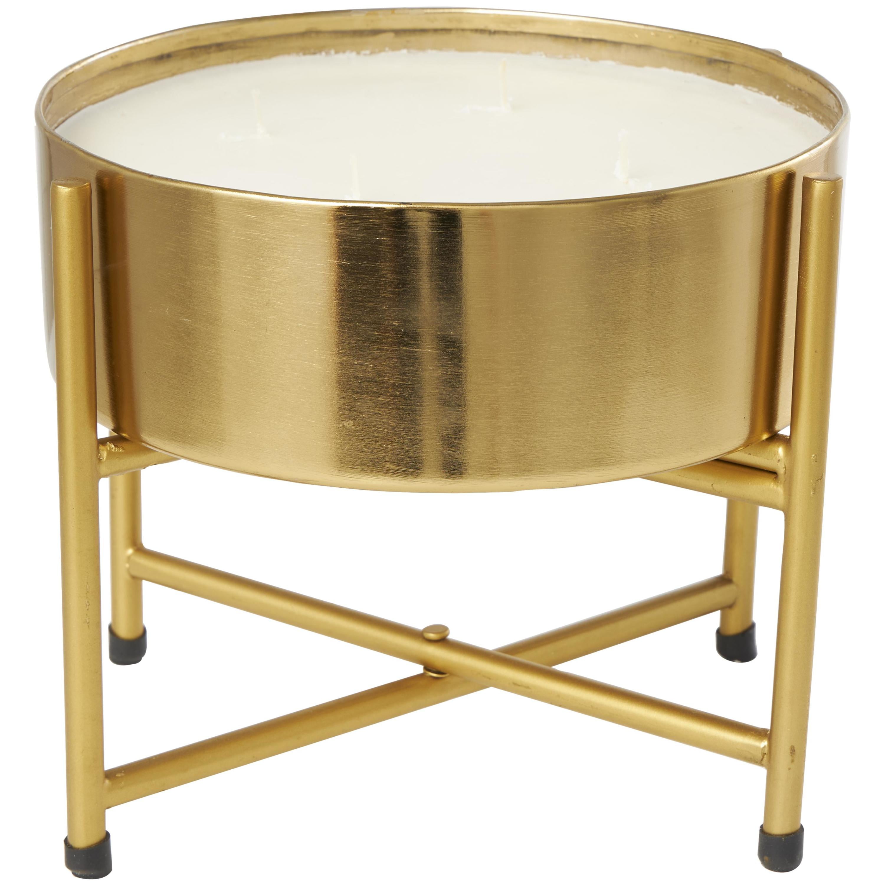 DecMode Gold Metal Jasmine Scented 55 oz 4 Wick Candle with White Wax ...