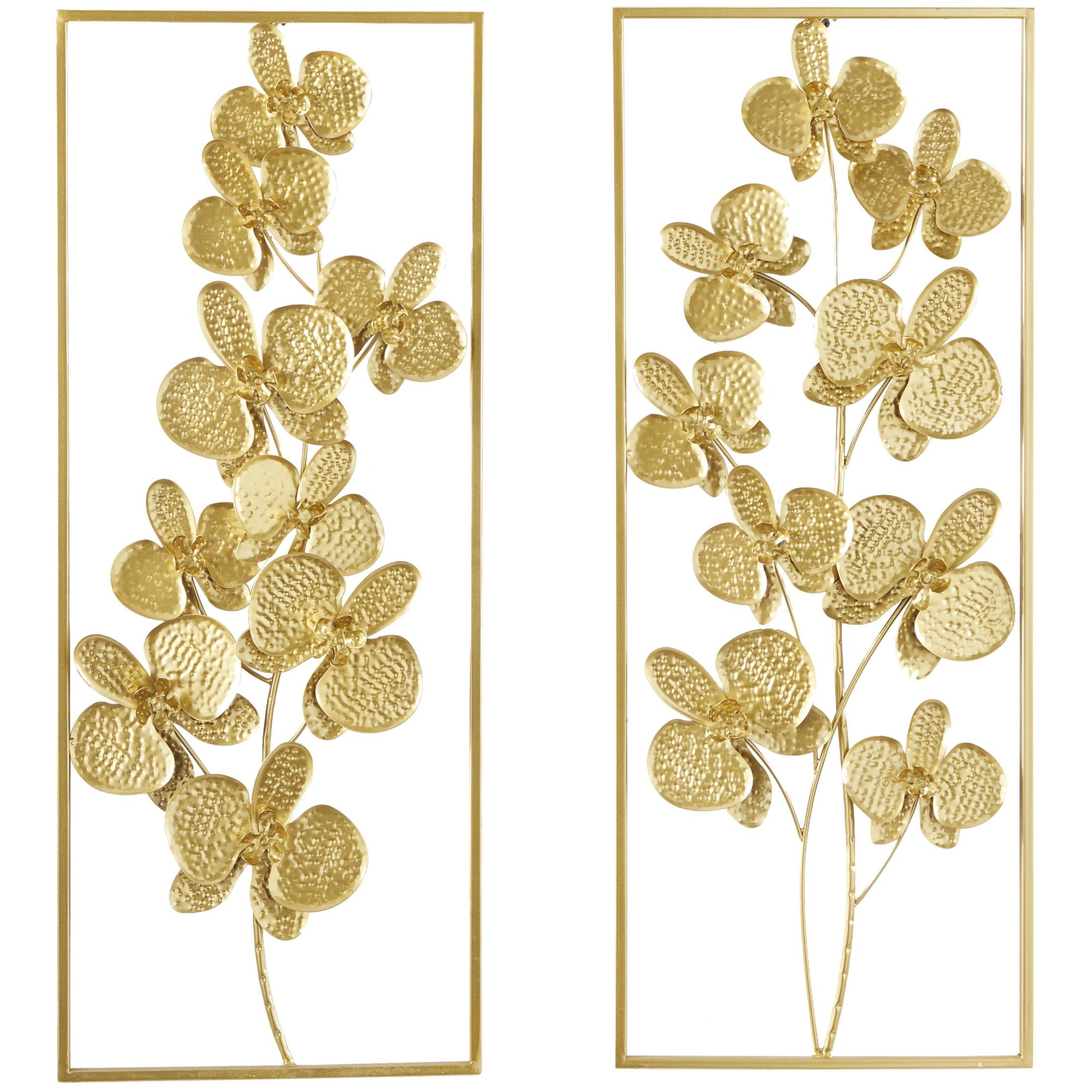 CosmoLiving by Cosmopolitan Gold Metal Orchid Floral Wall Decor with ...