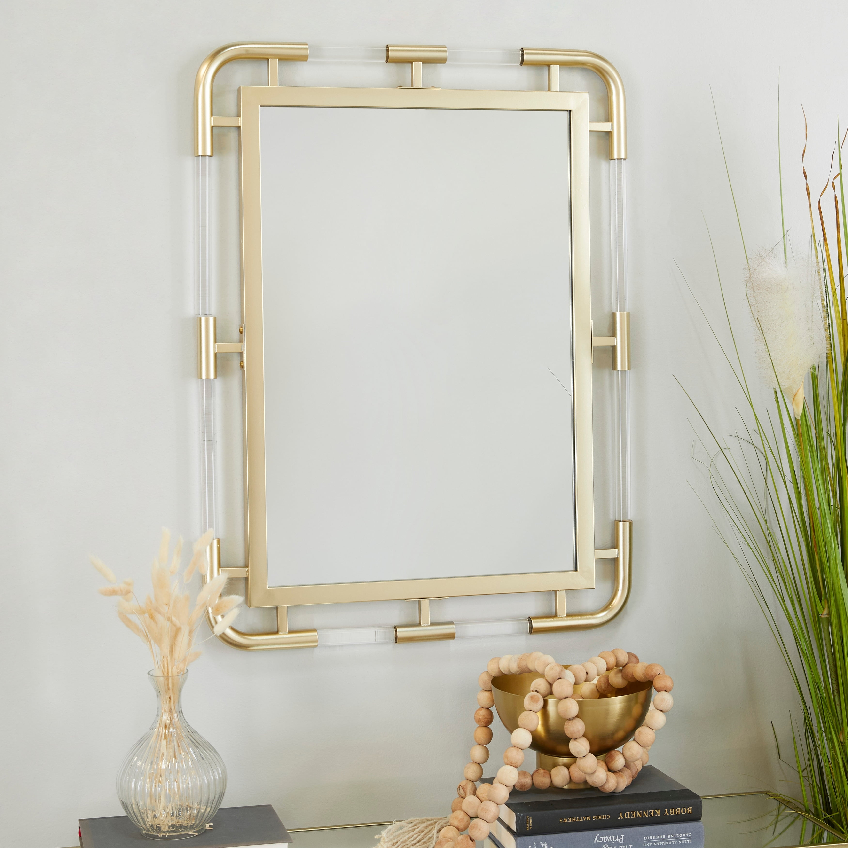CosmoLiving by Cosmopolitan Gold Metal Room Wall Mirror with Acrylic ...
