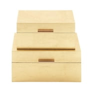 DecMode Carved Linear Light Brown Wood Decorative Box, 2 Count ...