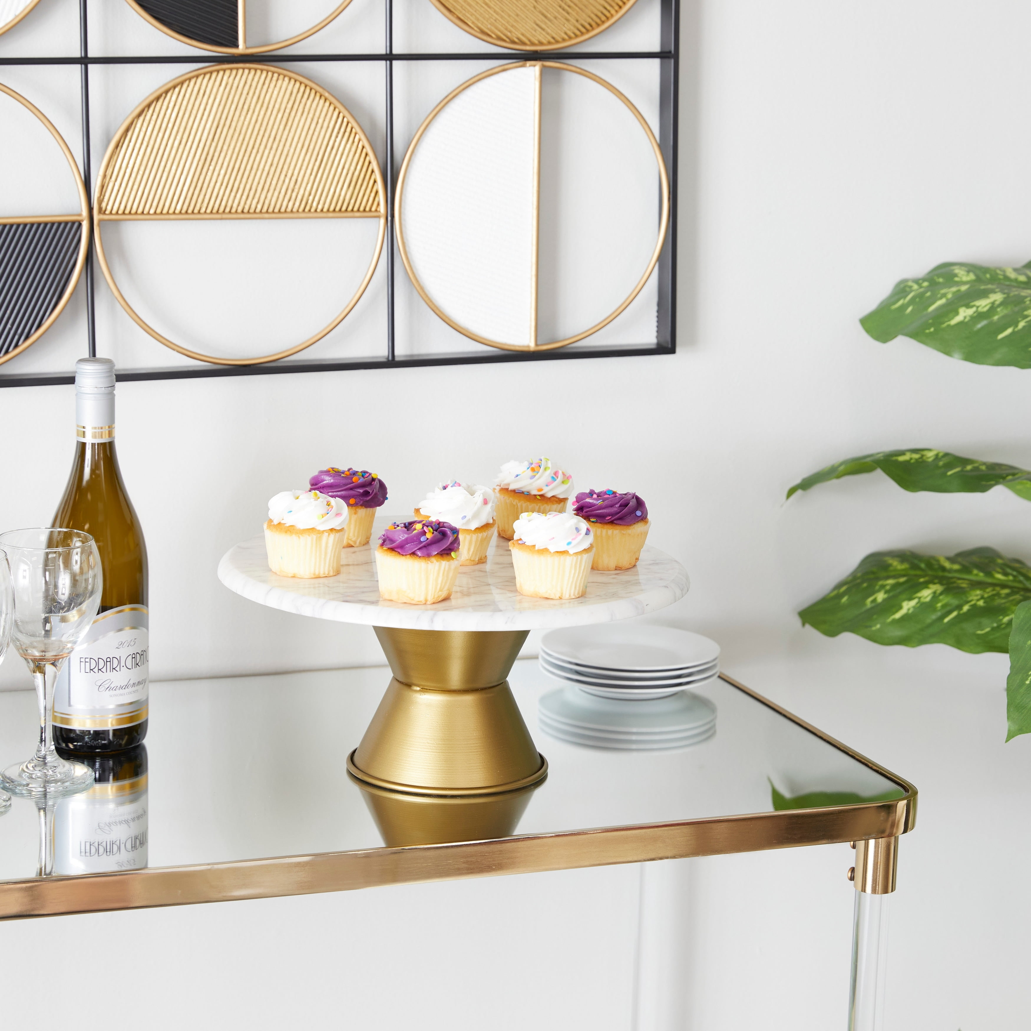 CosmoLiving by Cosmopolitan Stoneware Glam Cake Stand White/Gold 14 x ...