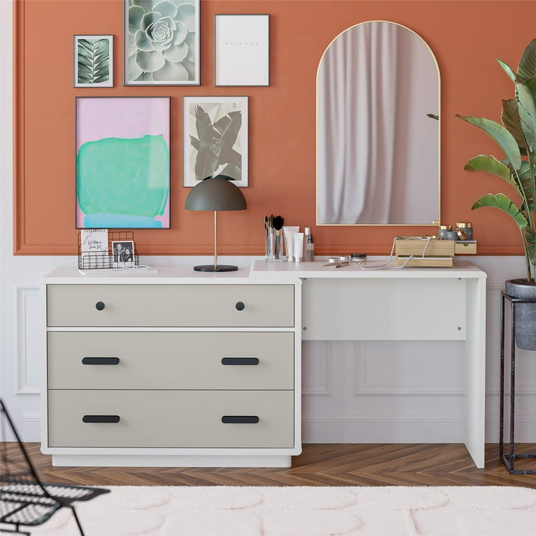 CosmoLiving by Cosmopolitan Valencia 3 Drawer Dresser and Desk Combo Taupe and White Walmart