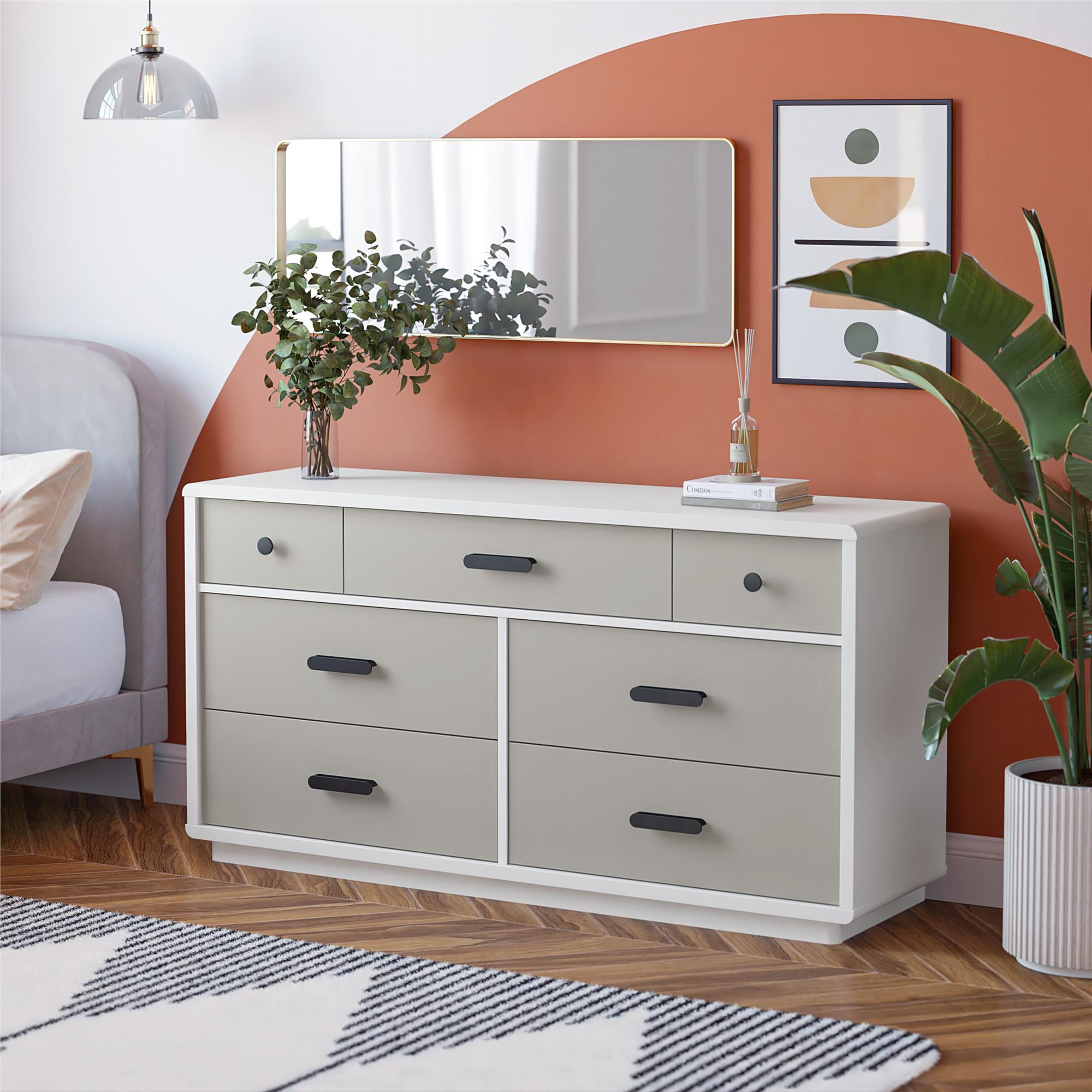 CosmoLiving by Cosmopolitan Valencia 7-Drawer Taupe & White Dresser ...
