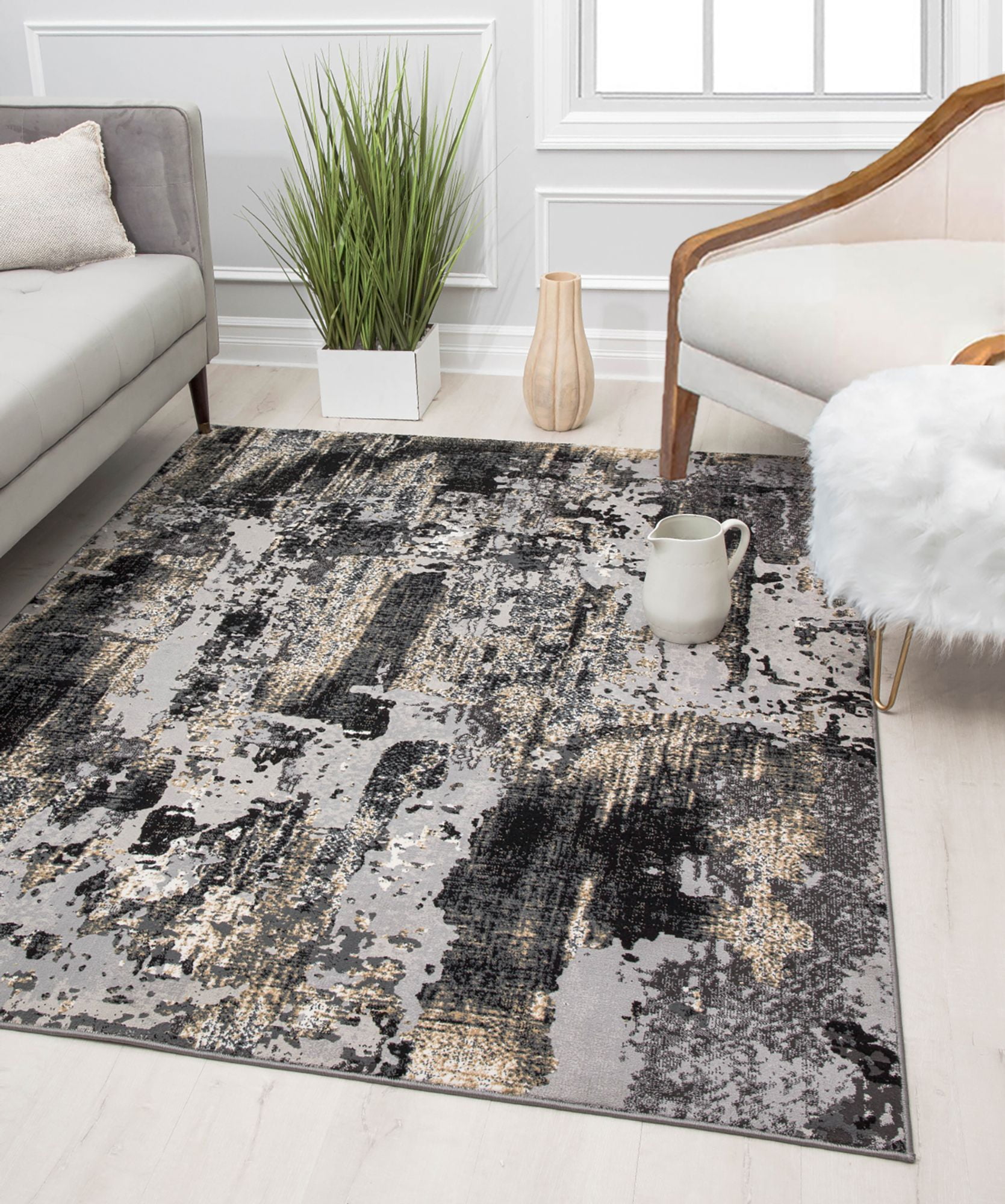 Rugs America Astor AD40A Onyx Black Transitional Abstract Black Area ...