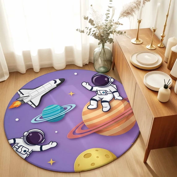 Cosmonaut Planet Rocket Ship Round Area Rug 3ft,Living Room Rug Non ...