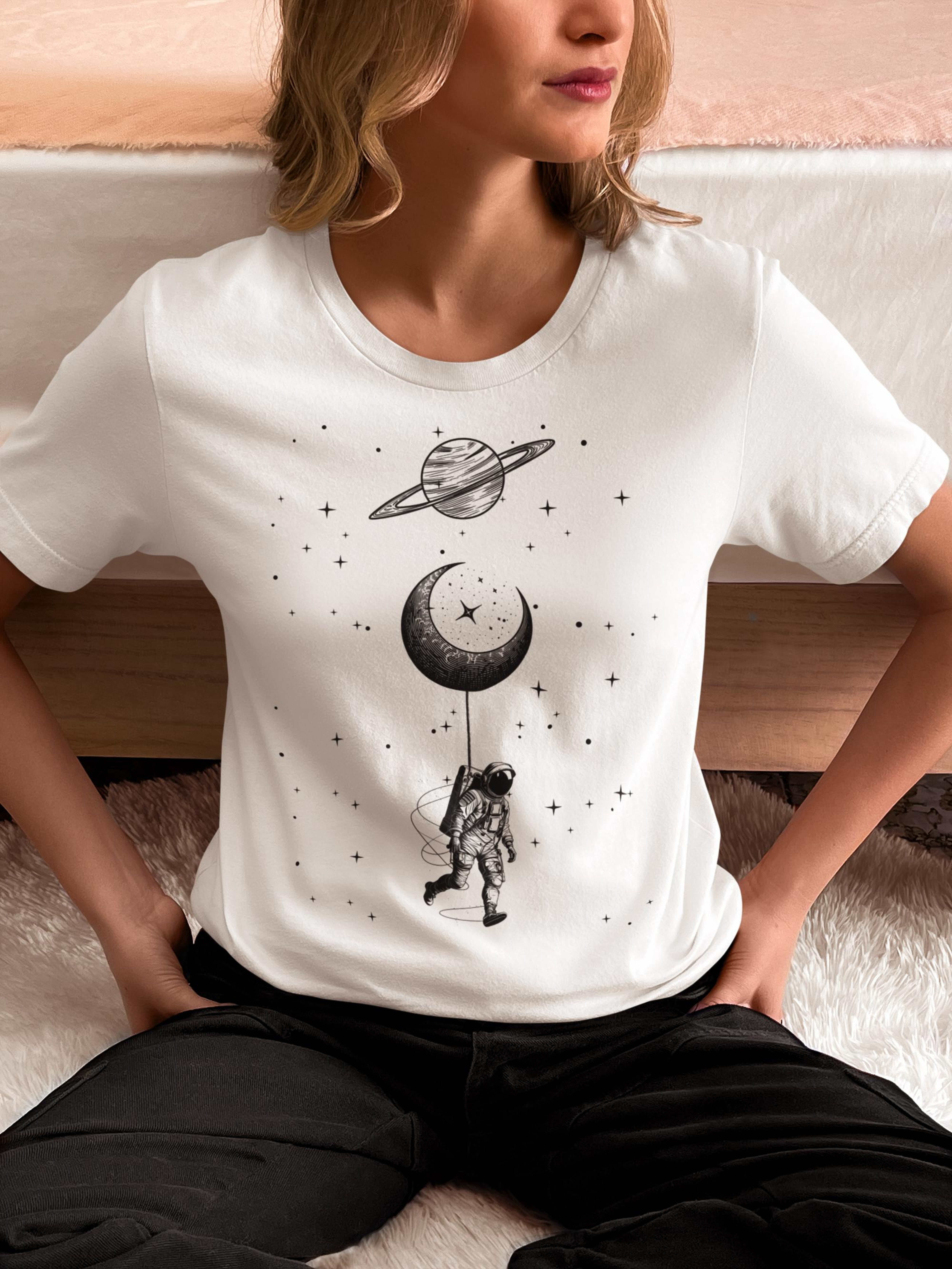 Cosmonaut Silhouette, Astronaut With Planet Shirt, Space Shirt, Cute ...