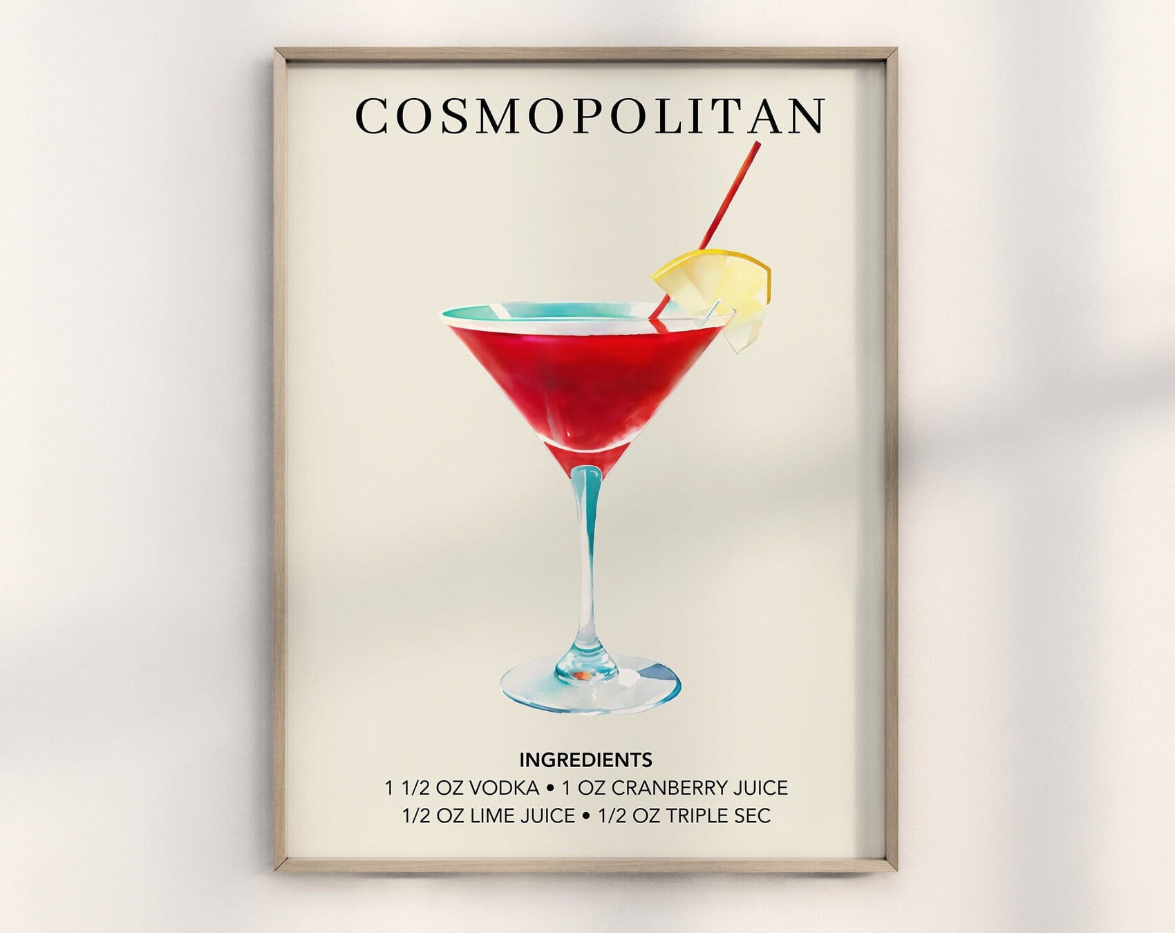 Cosmopolitan Art Print | Bar Cart Decor | Cocktail Art Poster ...
