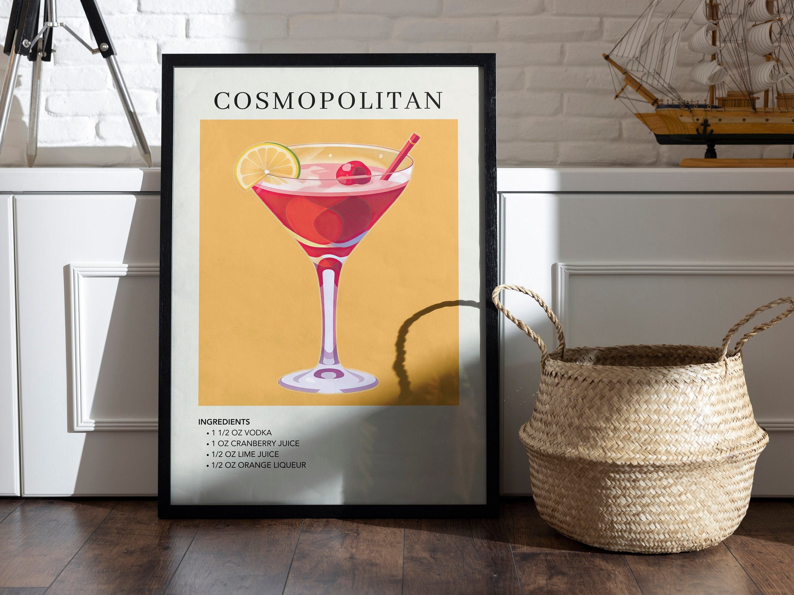 Cosmopolitan Art Print Cocktail Art Poster Cocktail Gift For Her ...
