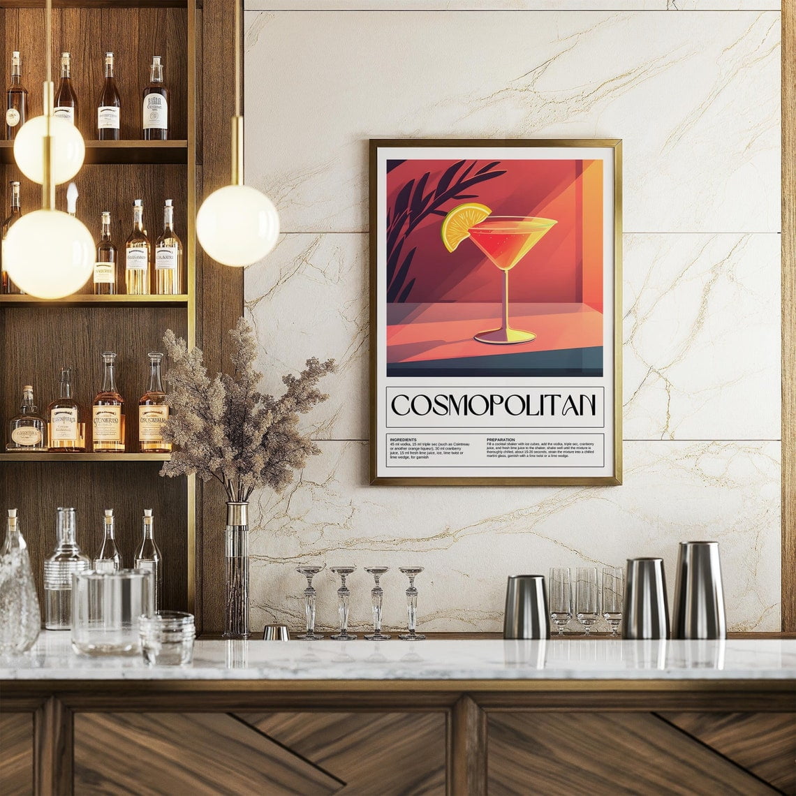 Cosmopolitan Cocktail Drink Poster Modern Wall Art For Kitchen Home Bar ...