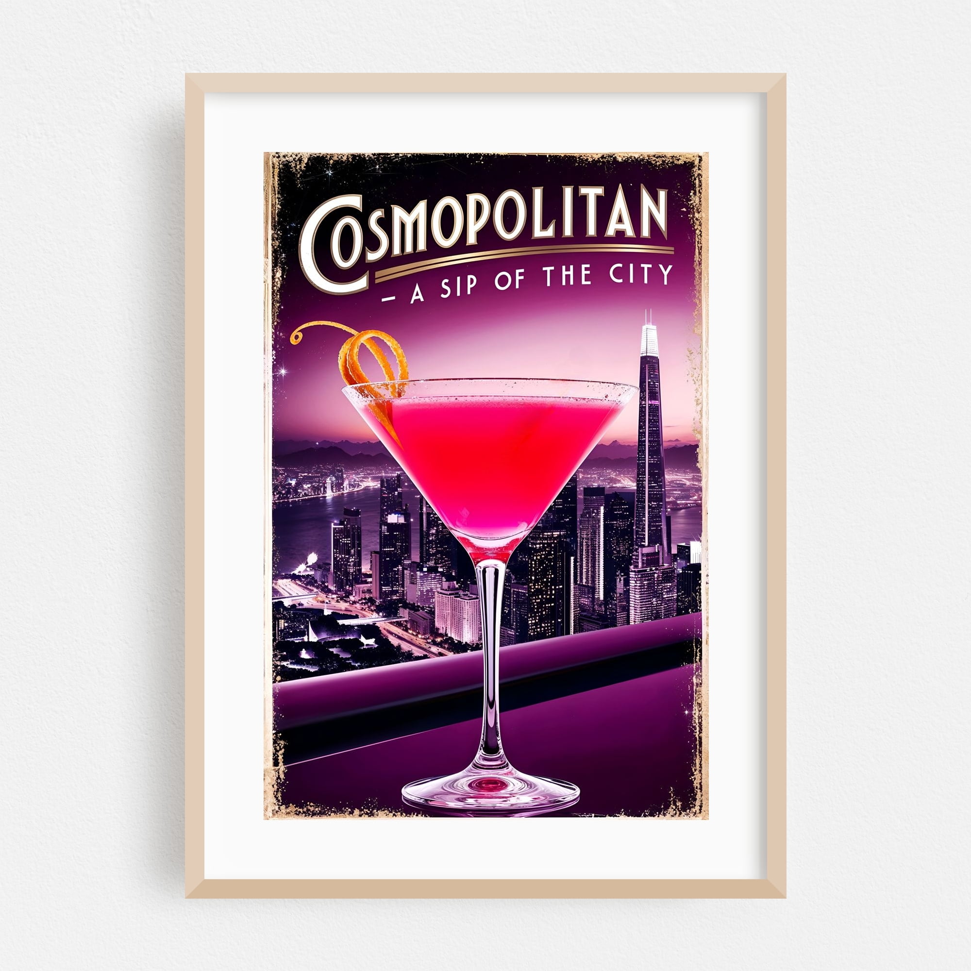 Cosmopolitan Cocktail Poster: Vintage City Elegance - Illustration ...