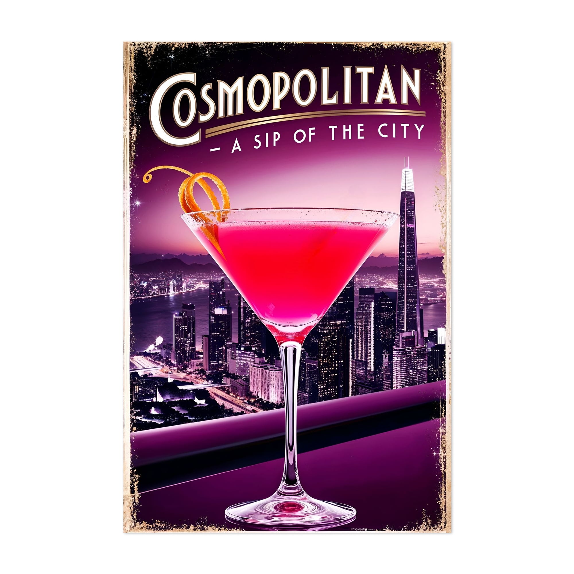 Cosmopolitan Cocktail Poster: Vintage City Elegance - Illustration ...