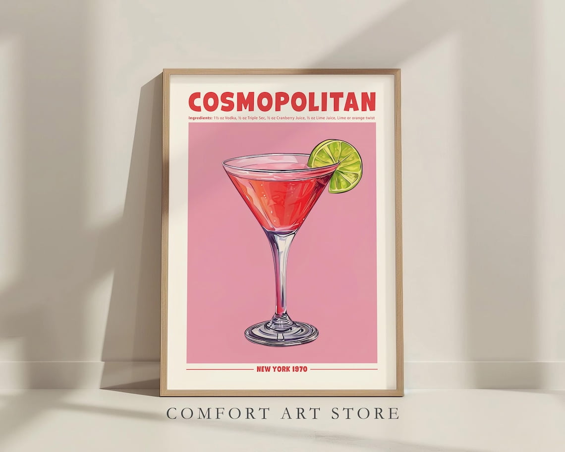 Cosmopolitan Cocktail Print Cocktail Poster Alcohol Cocktail ...
