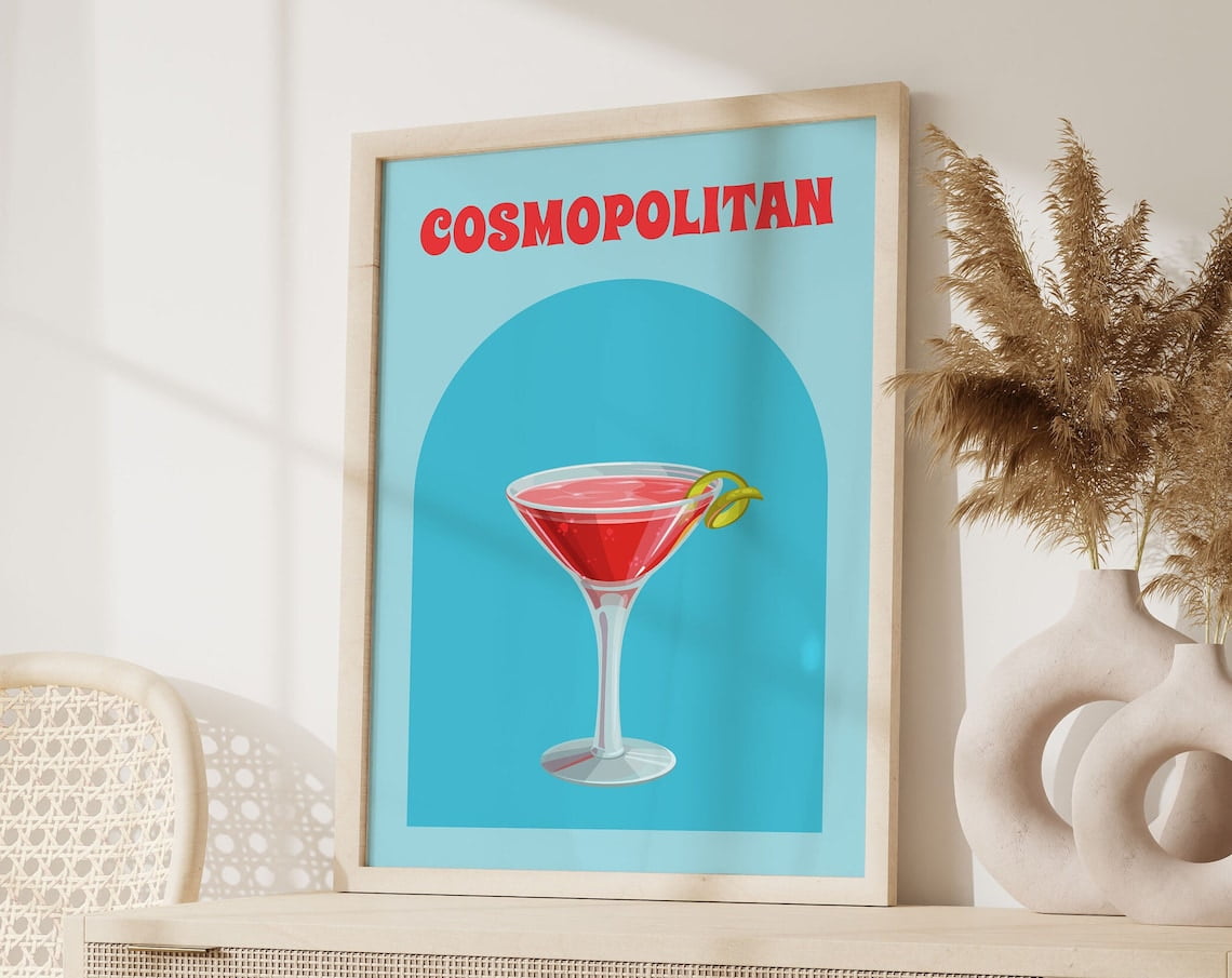 Cosmopolitan Cocktail Print, Trendy Bar Cart Art, Retro Cocktail ...